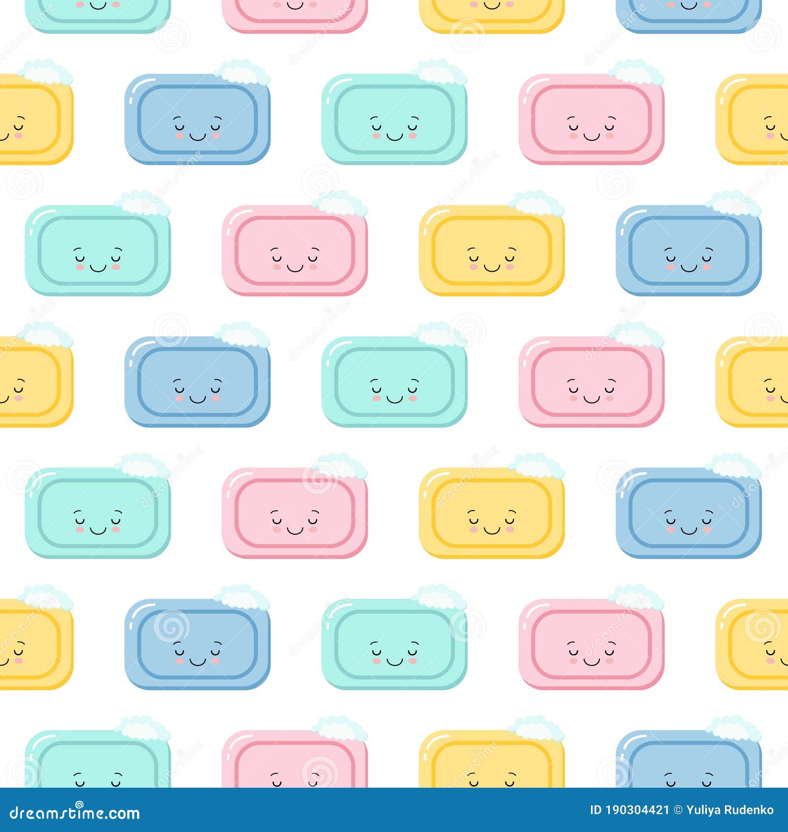 Seamless Pattern Pieces of Solid Soap Cute Sleeping Character. Color ...