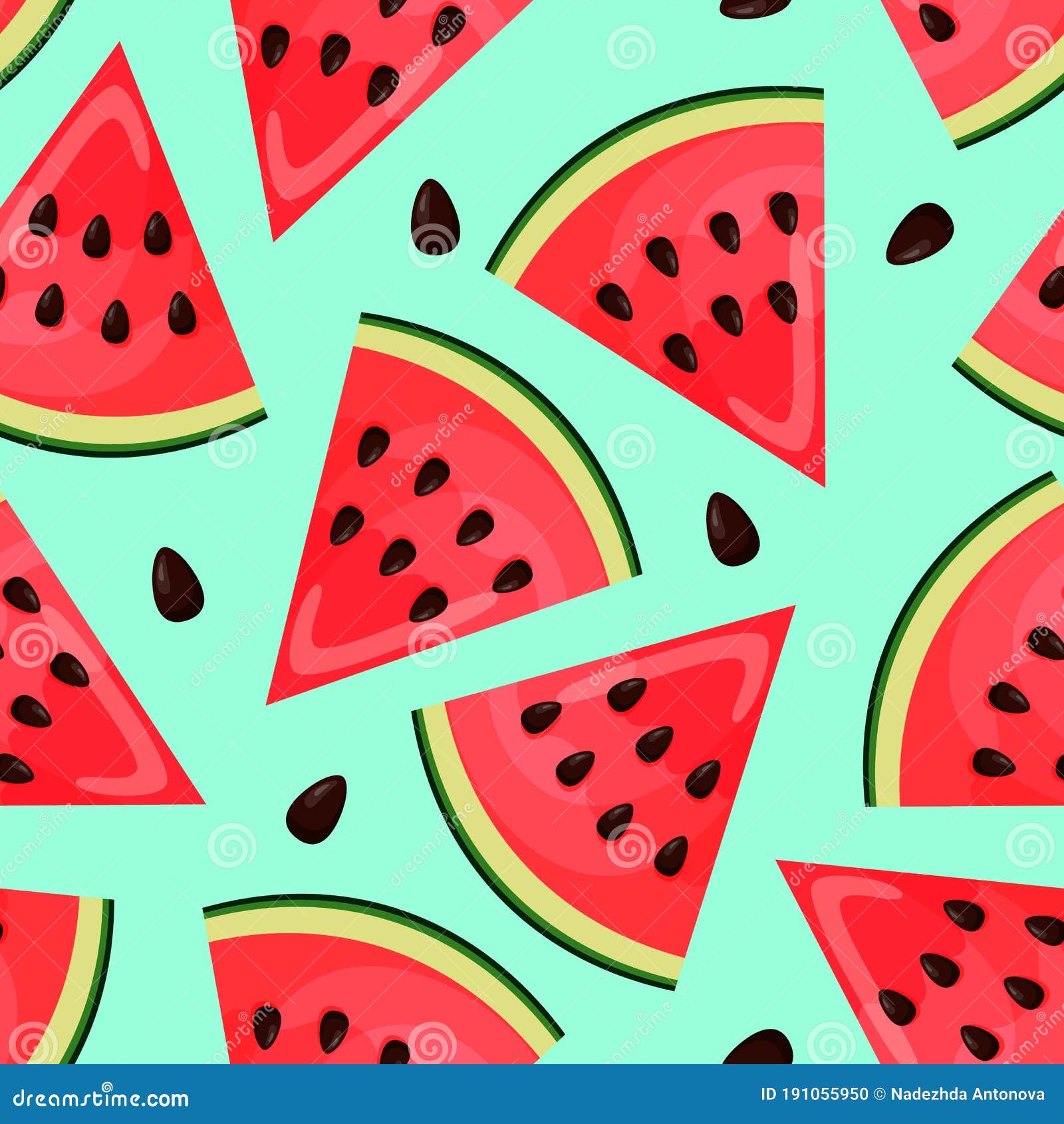 Seamless Pattern with Pieces of Watermelon on Blue Background. Endless ...