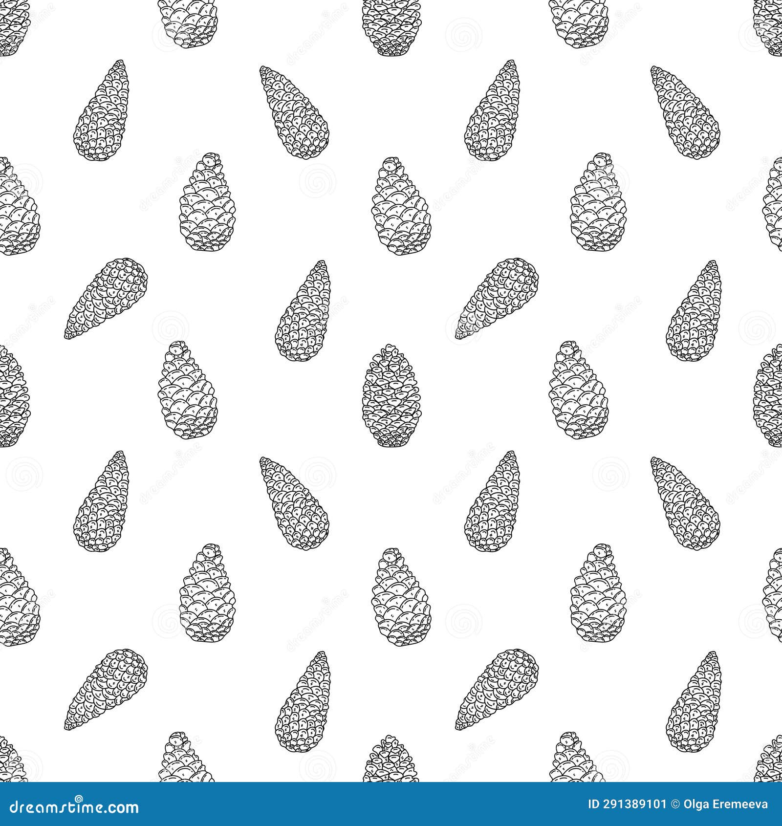 Seamless Pattern with Pine Cones Black and White. Vector Stock Vector - Illustration of tree ...