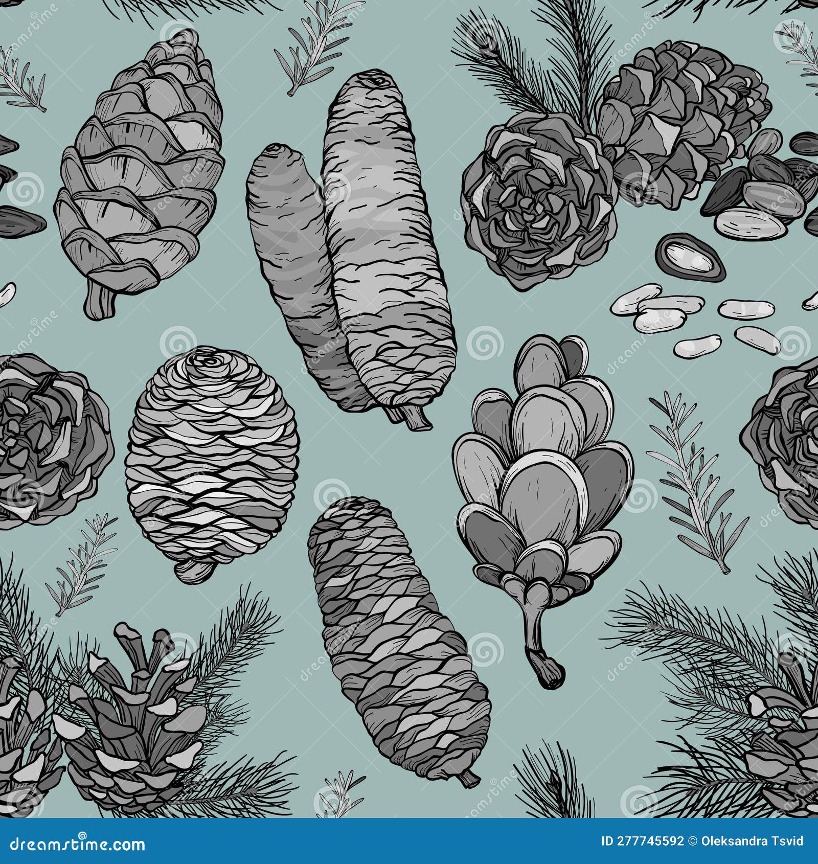 Seamless Pattern with Pine Cones Stock Vector - Illustration of tree, seamless: 277745592