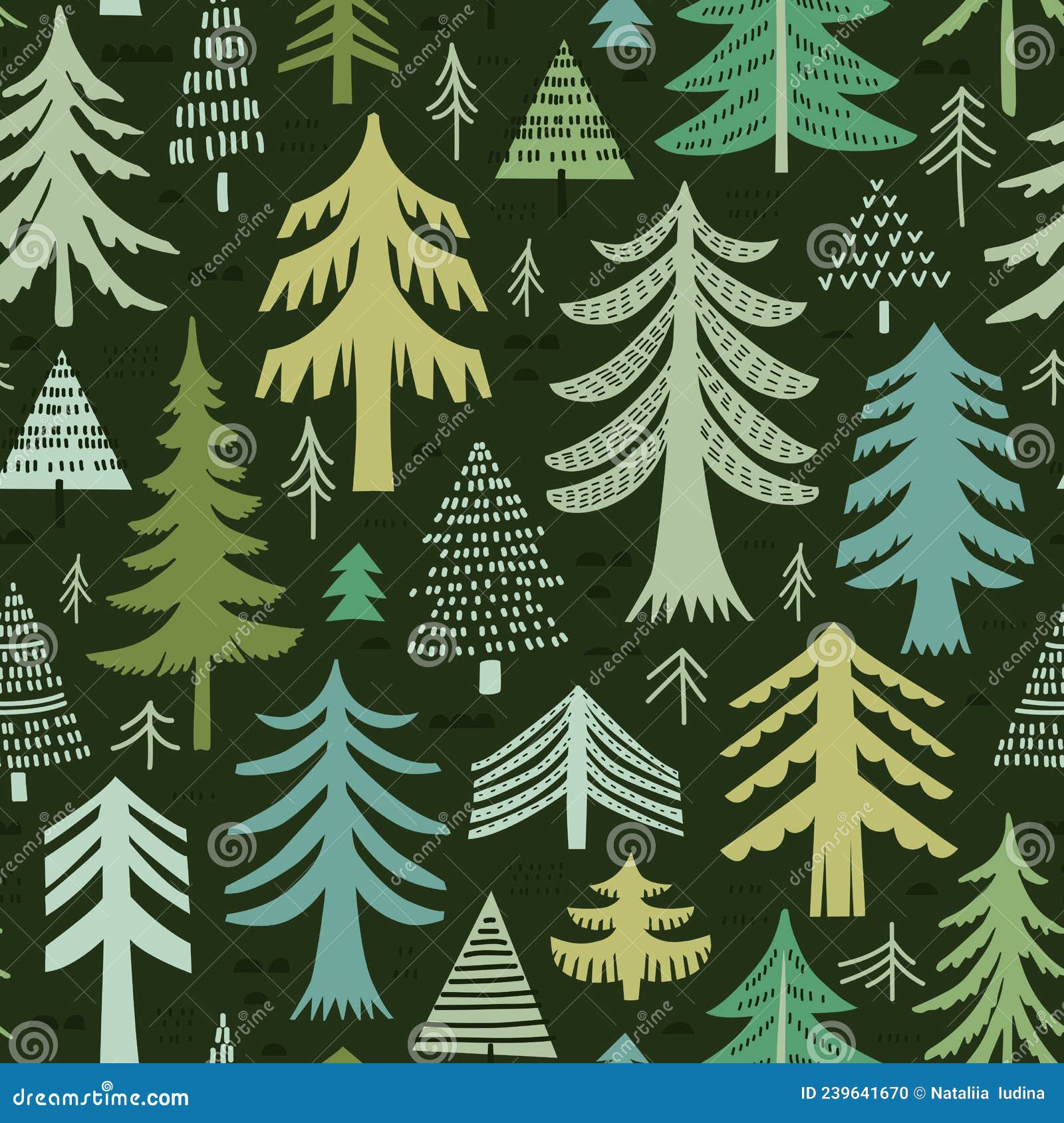 Seamless Pattern with Pine Trees on Green Background. Stylized Forest ...
