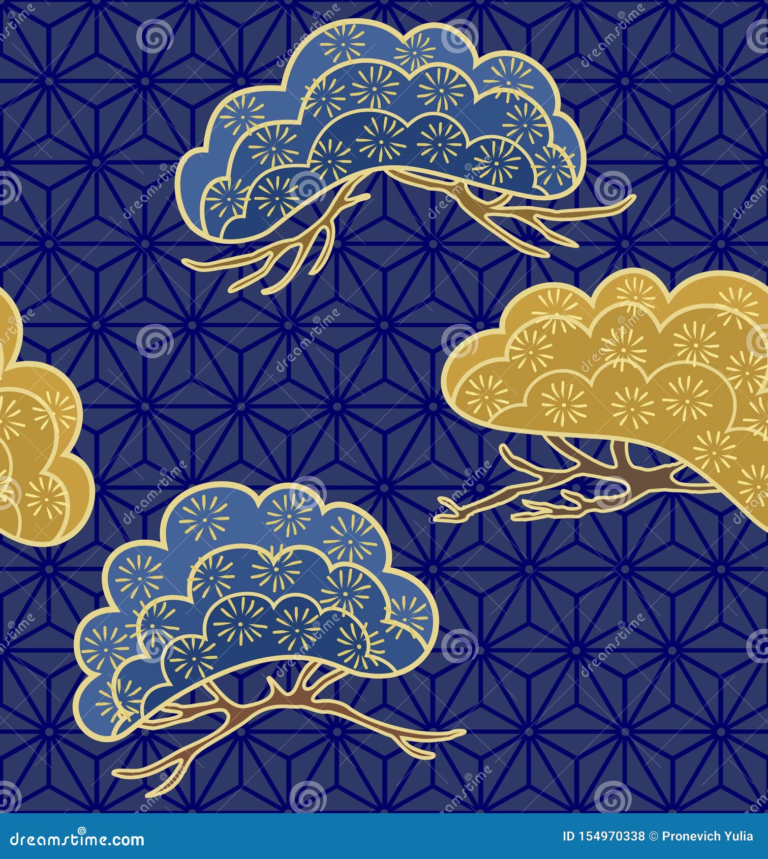 Seamless Pattern with Pine Trees. Japanese Pattern. Vector. Stock ...