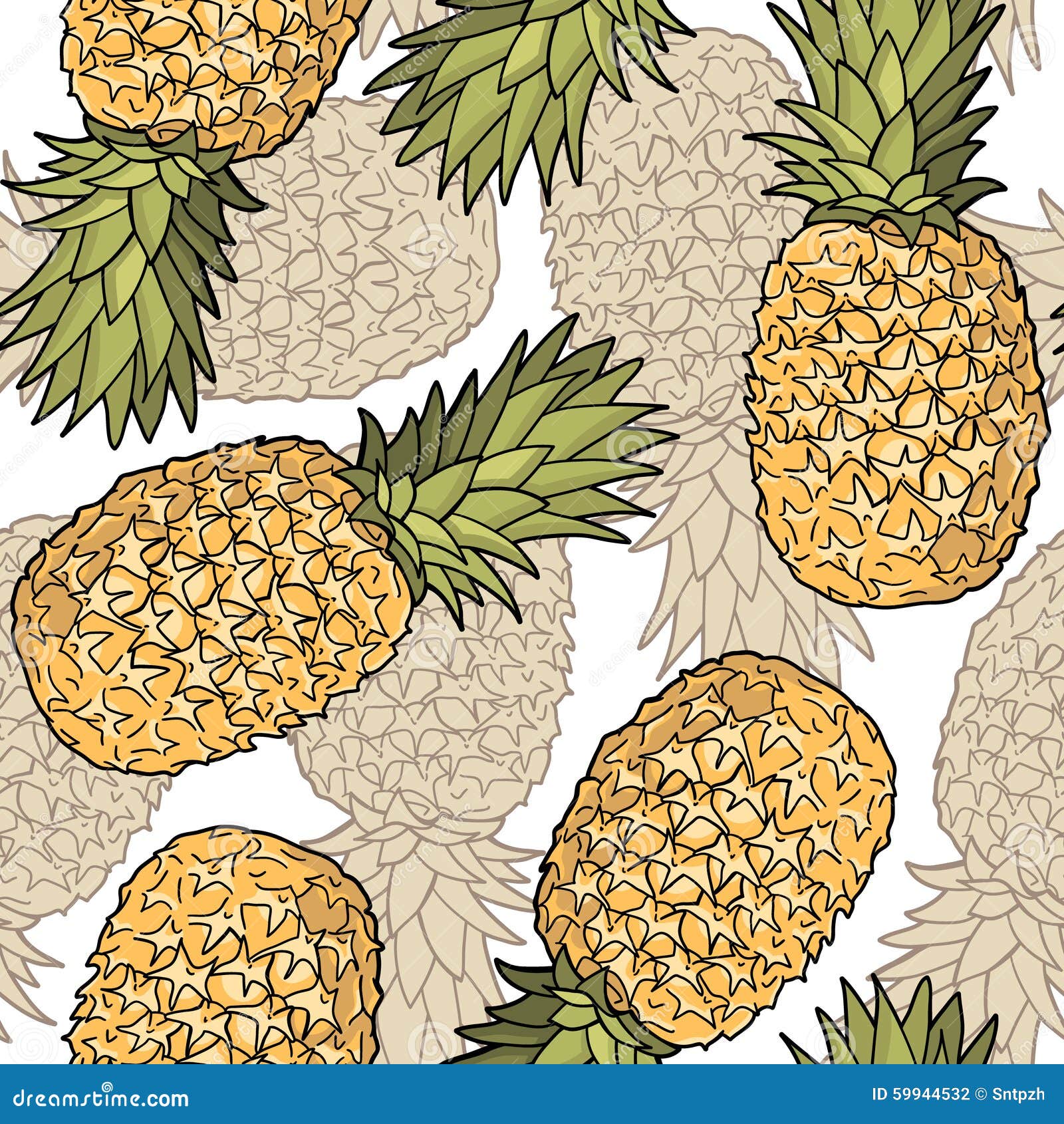 Seamless Pattern with Pineapples. Graphic Stylized Drawing Stock Vector ...