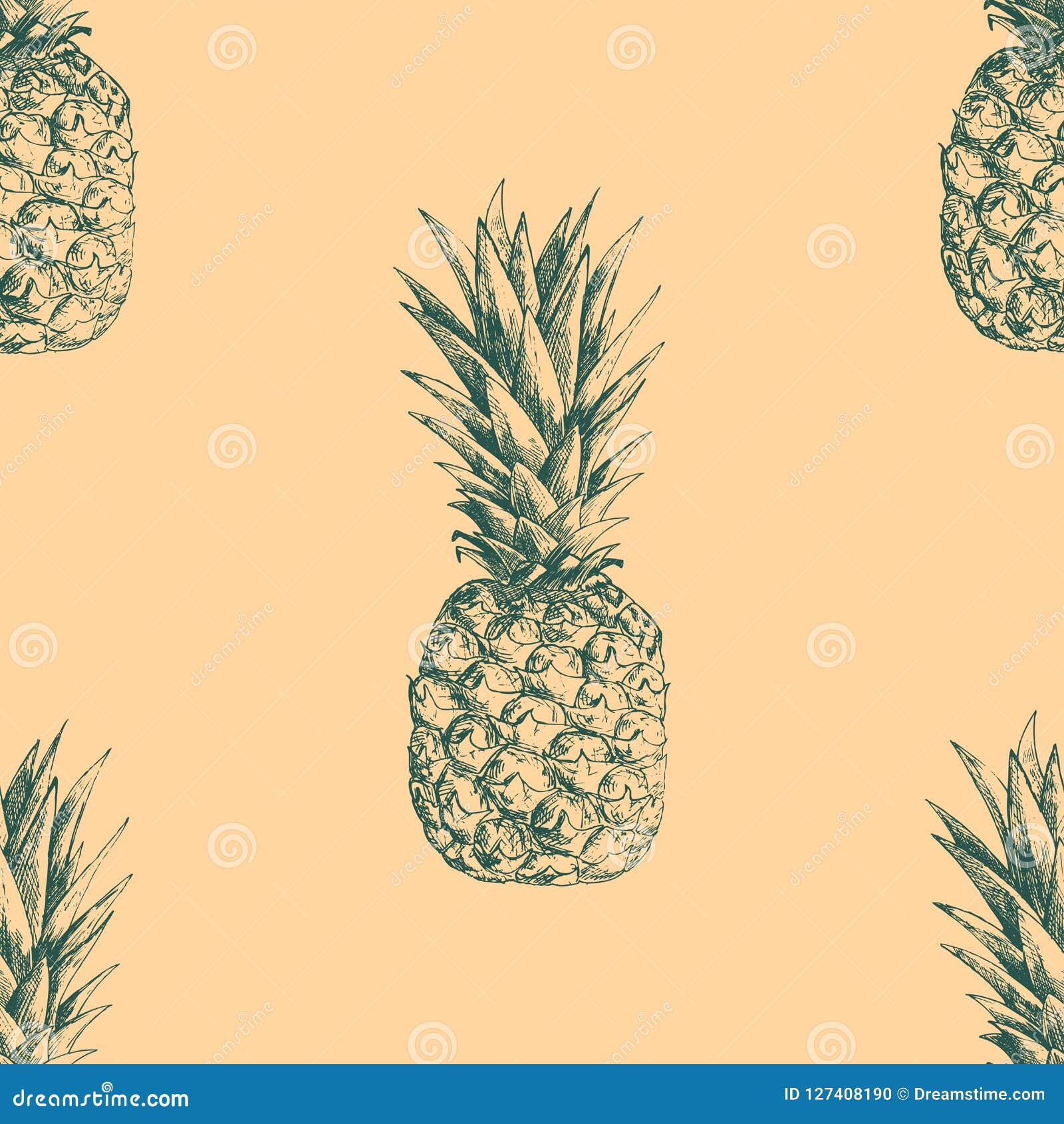 Seamless Pattern with Pineapples. Hand Drawn Texture Stock Illustration ...