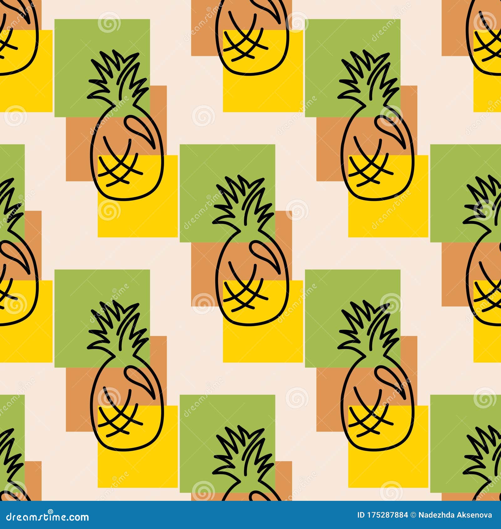 Seamless Pattern. Pineapples in the Style of Line Art. the Outlines of ...