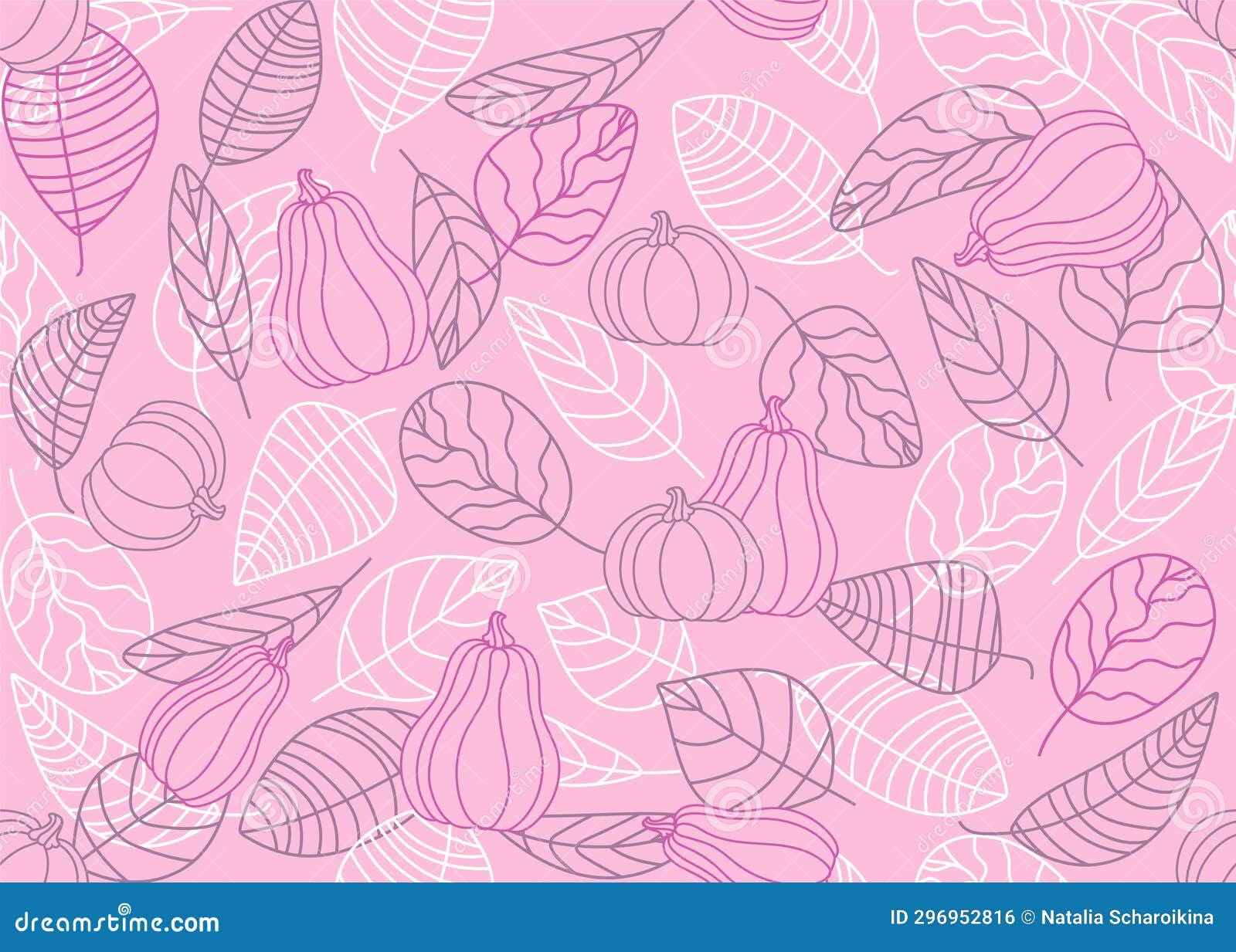 Seamless Pattern Pink of Autumn Leaves and Pumpkins. Stock Vector ...