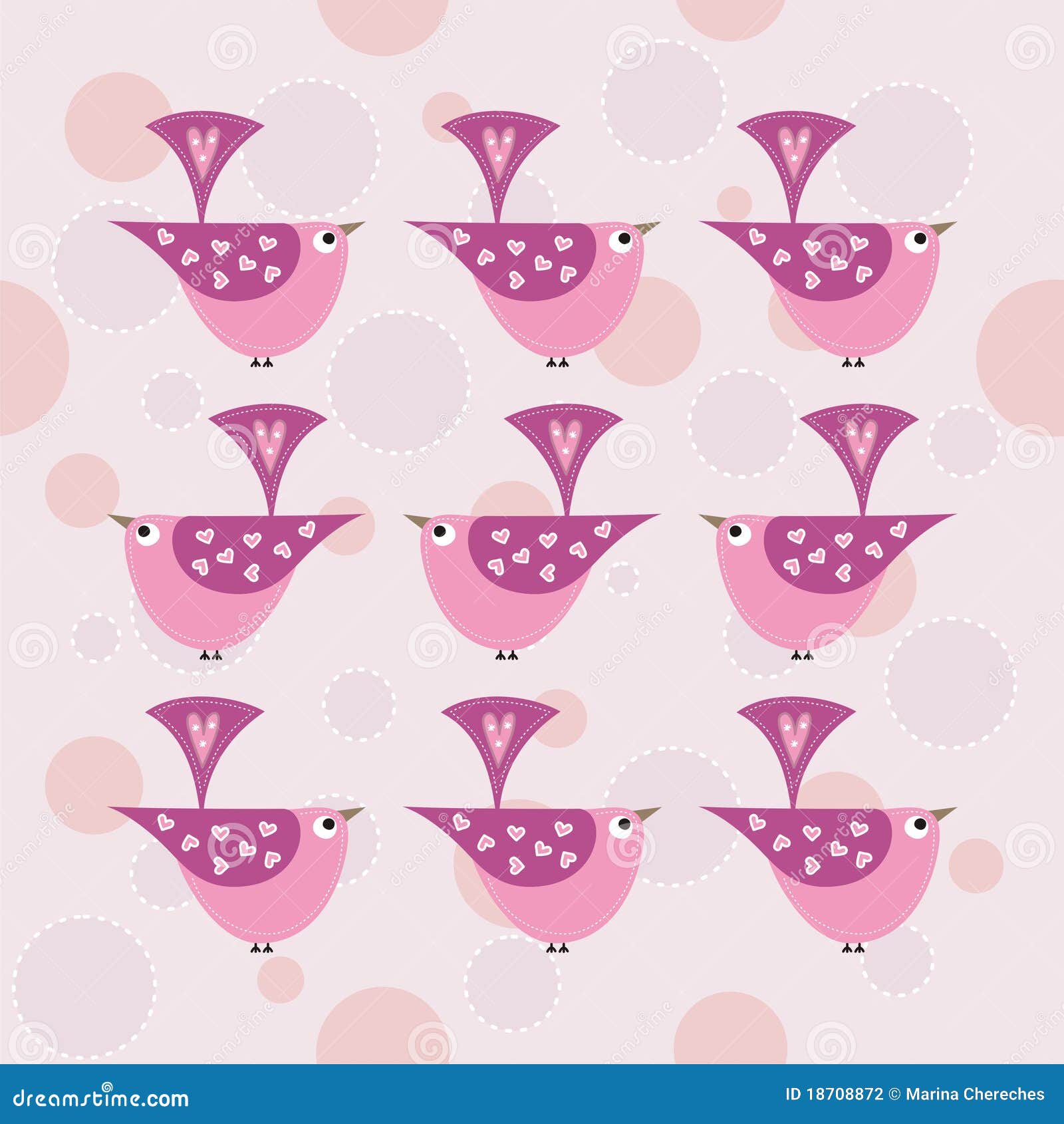 Seamless Pattern with Pink Bird Stock Vector - Illustration of bird ...