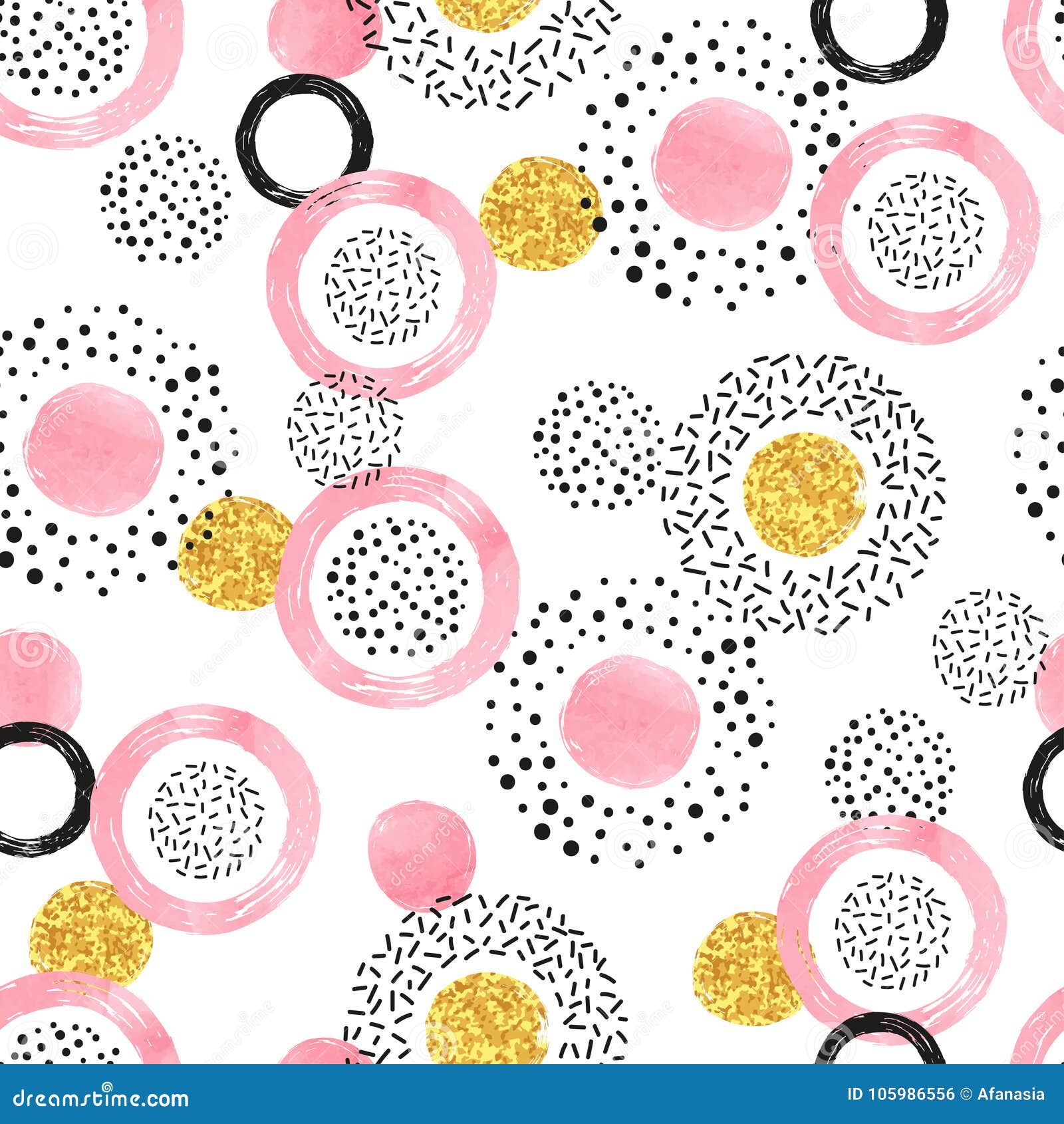 Seamless Pattern with Pink, Black and Golden Circles and Dots. Stock ...