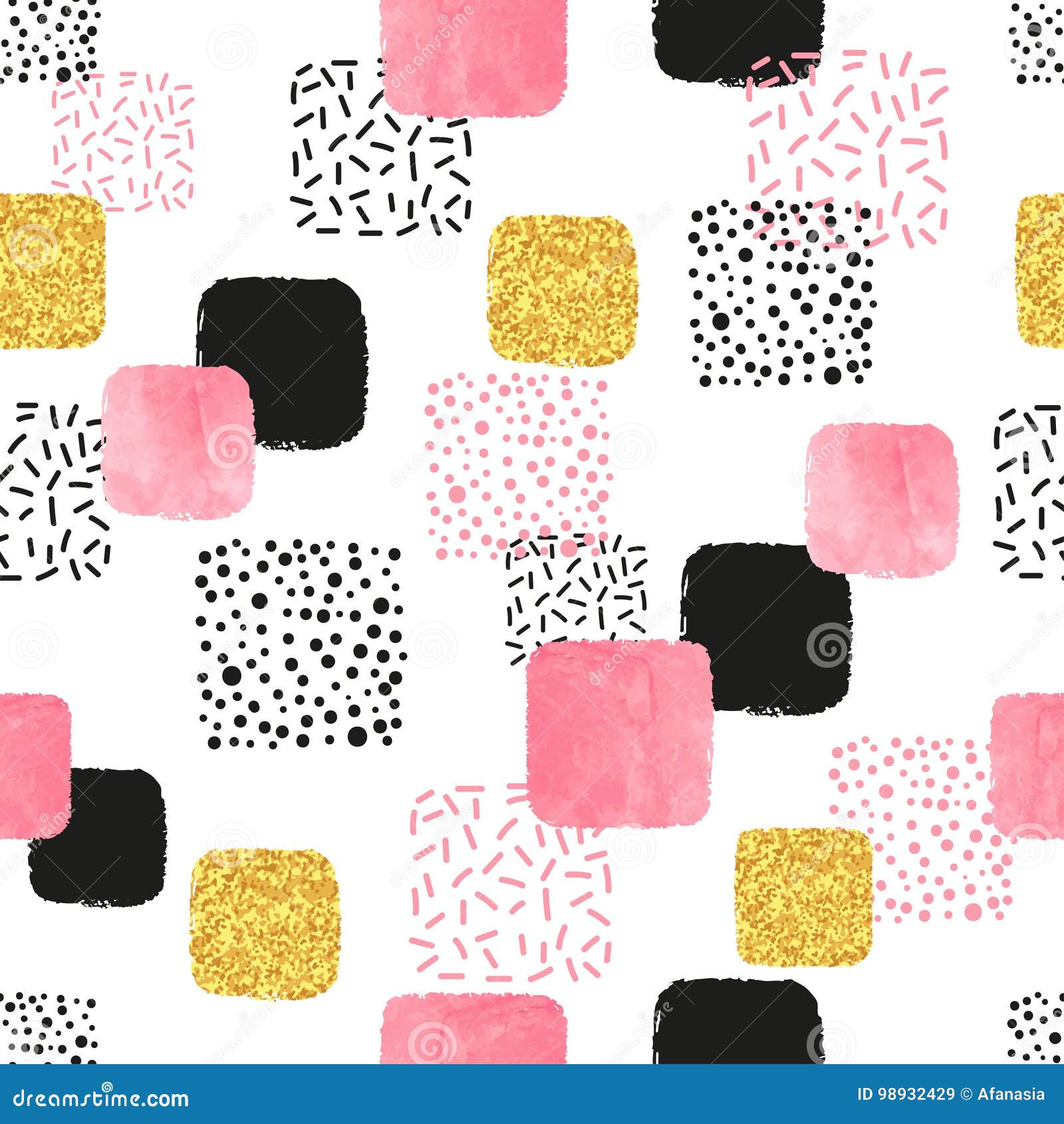 Seamless Pattern with Pink, Black and Golden Squares. Stock Vector ...