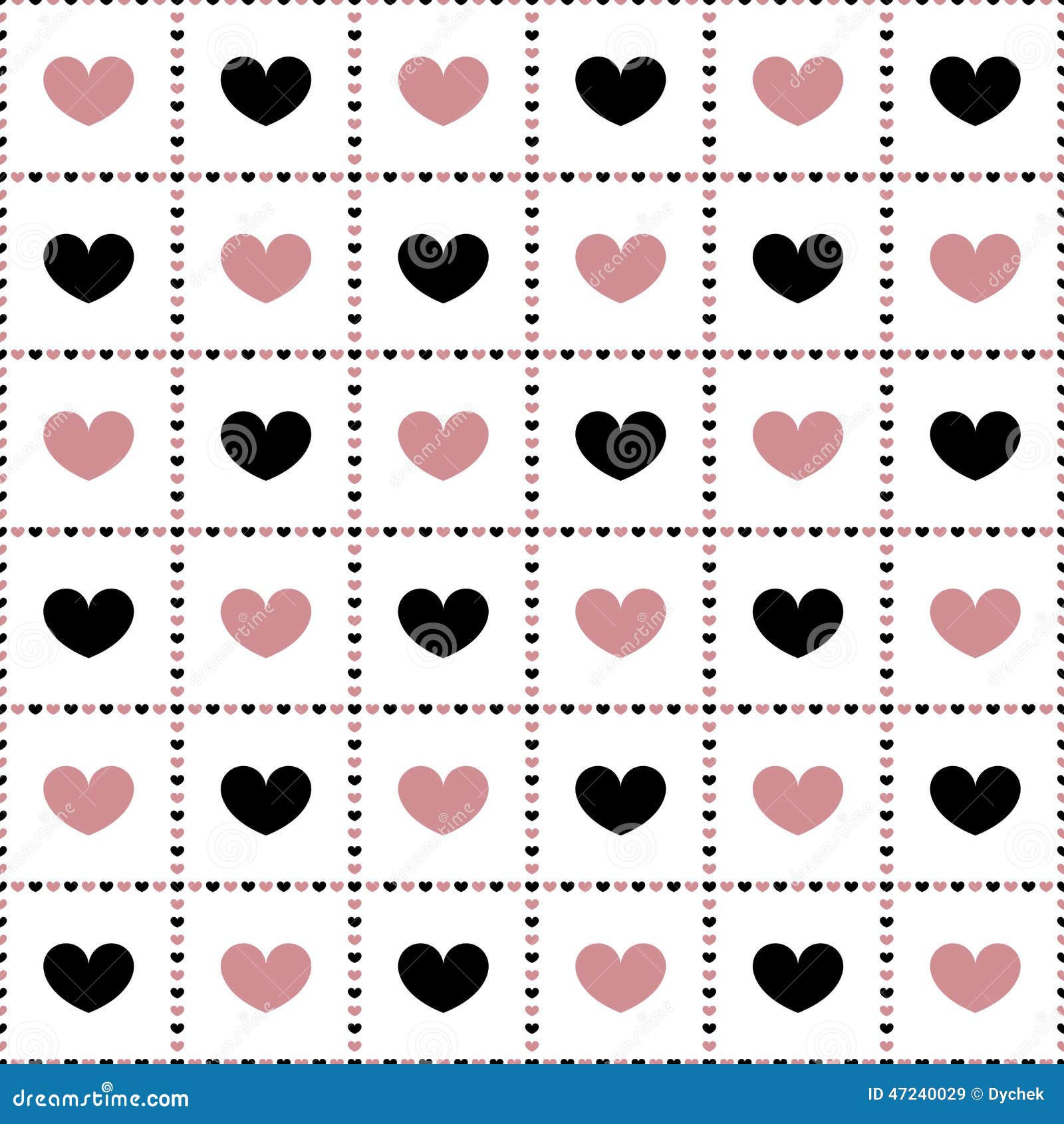 Seamless Pattern of Pink and Black Hearts. Stock Vector - Illustration ...