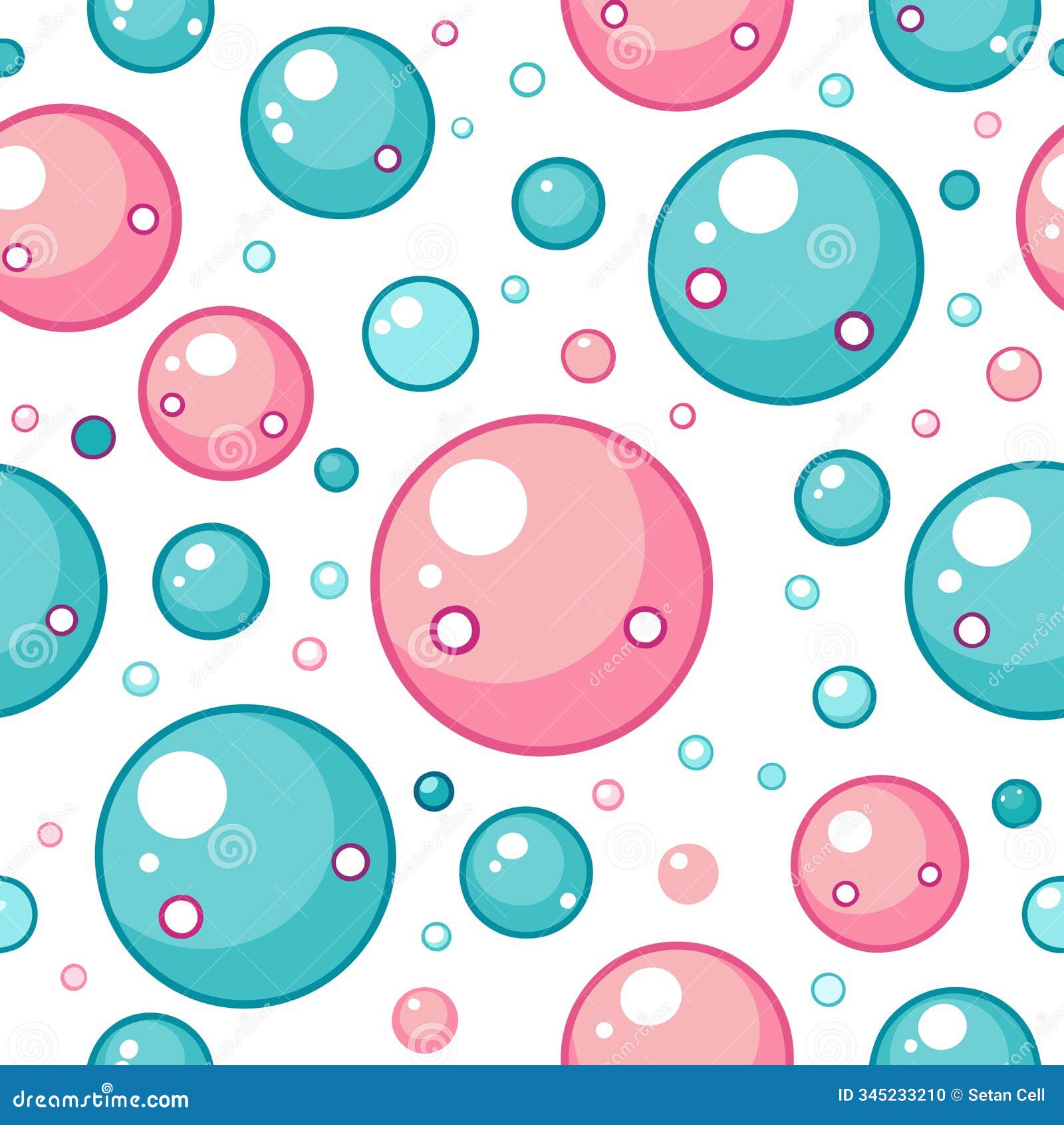 Seamless Pattern of Pink and Blue Bubbles on a White Background. (4 ...