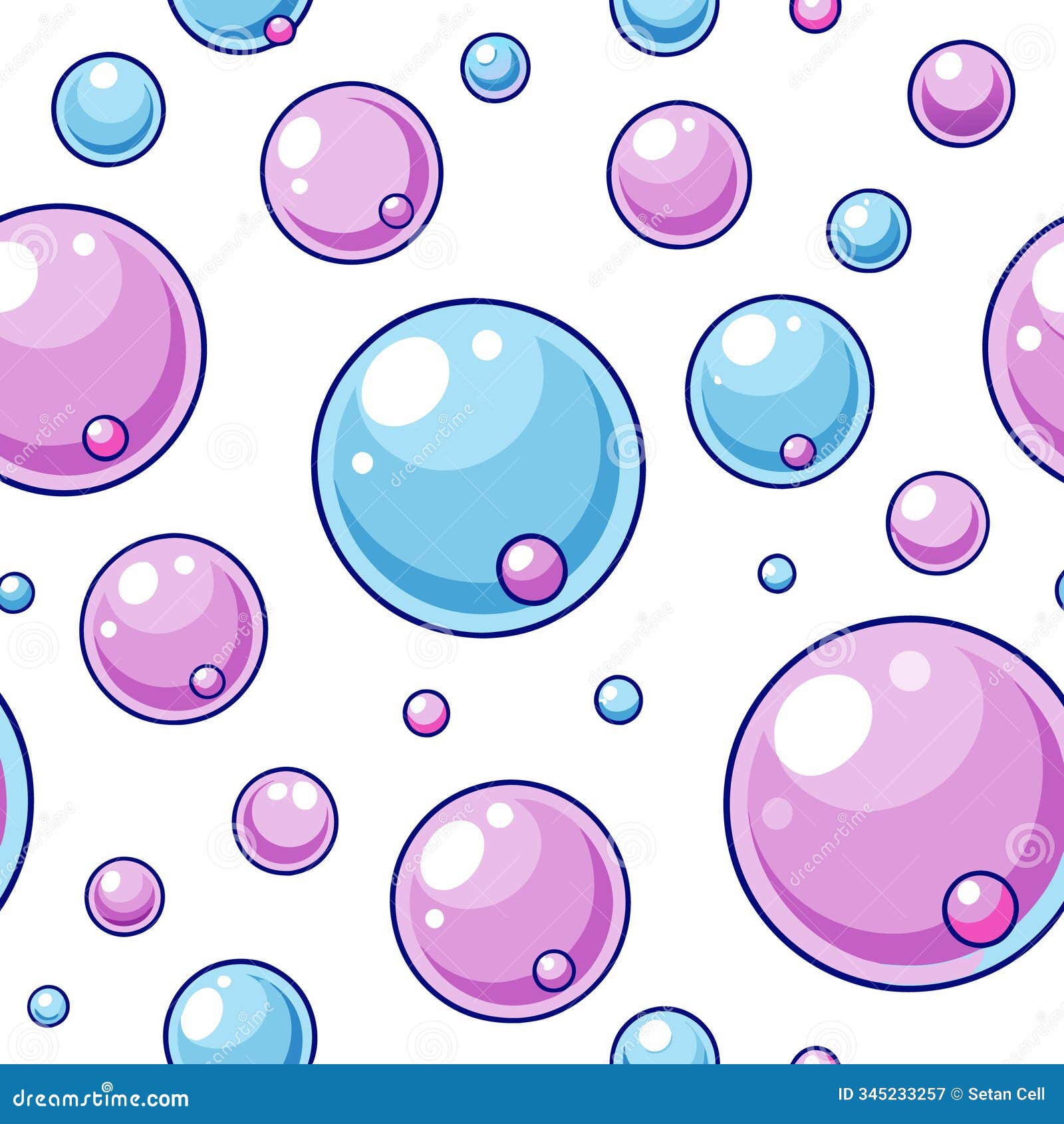 Seamless Pattern of Pink and Blue Bubbles on a White Background. (5 ...