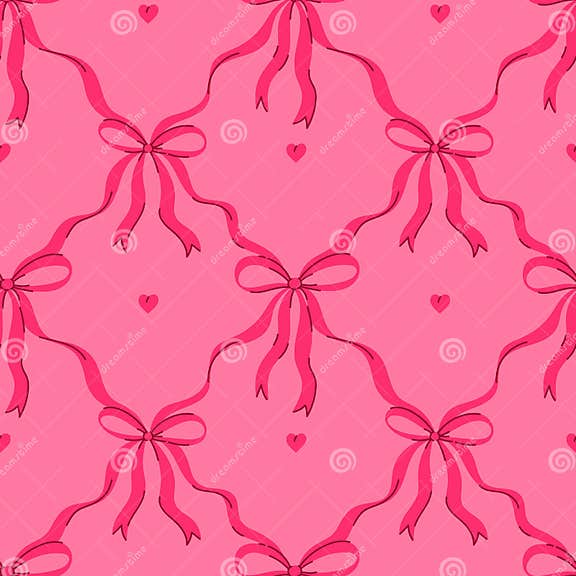 Seamless Pattern with Pink Bows and Hearts on a Pink Background. Vector ...