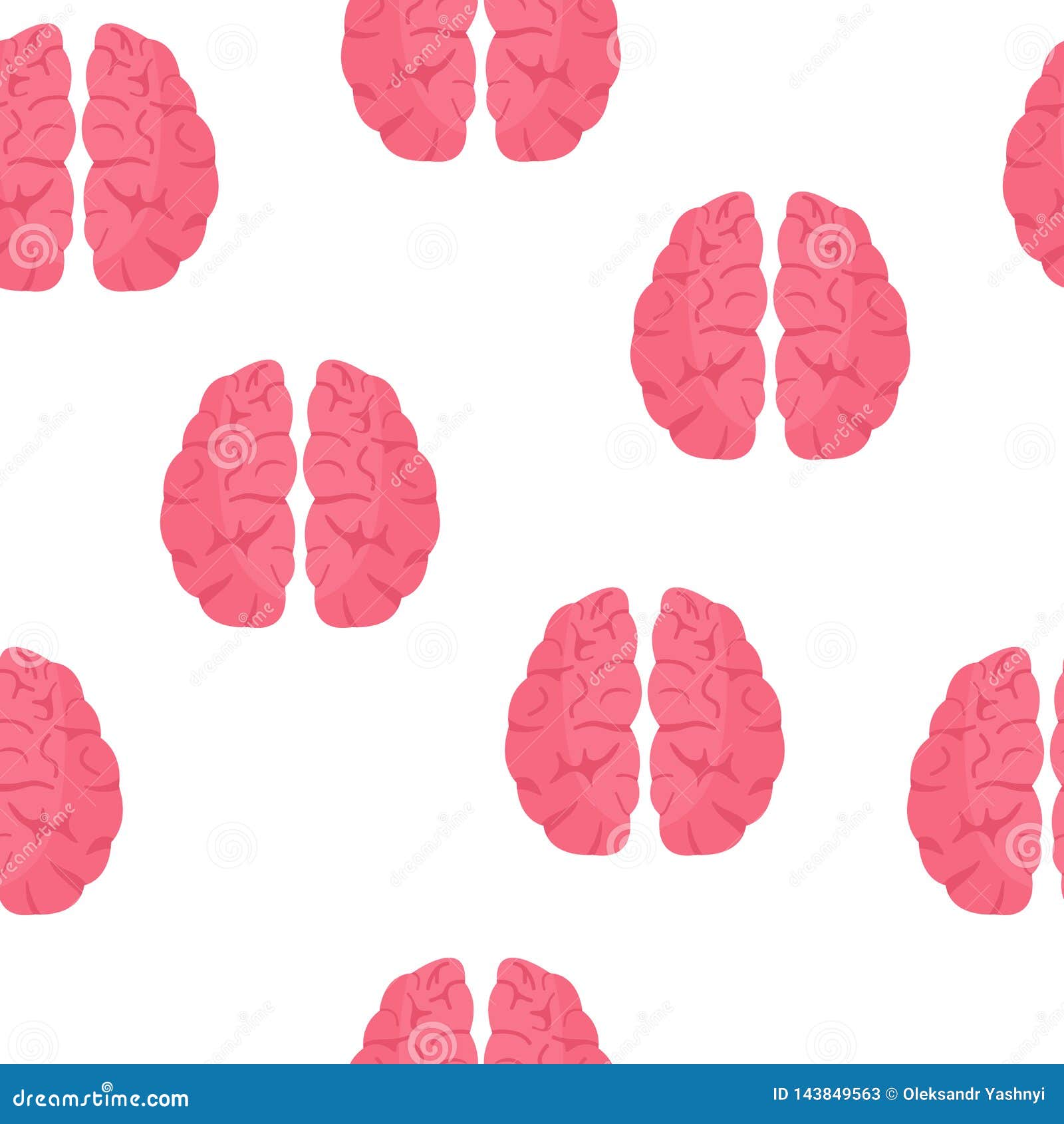 Seamless Pattern with Pink Brains Isolated on White Background. Mind ...