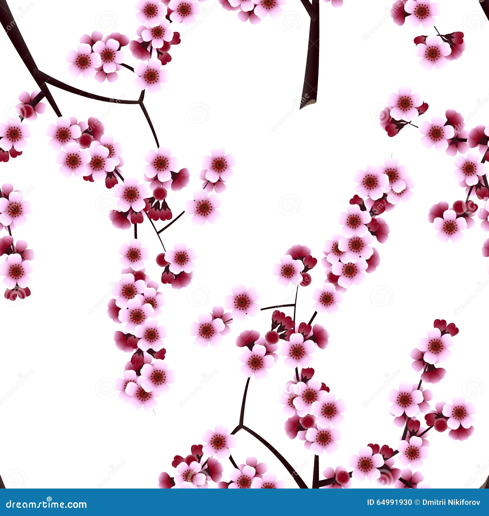 Seamless Pattern with Pink Cherry Flowers Stock Vector - Illustration ...