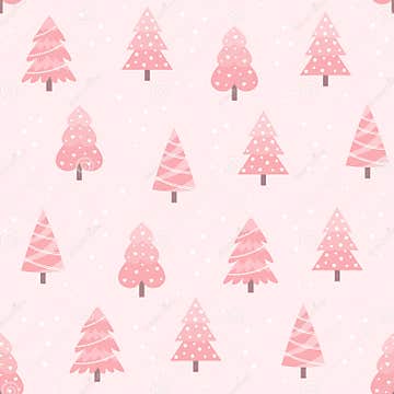 Seamless Pattern with Pink Christmas Trees on a Pastel Pink Background ...
