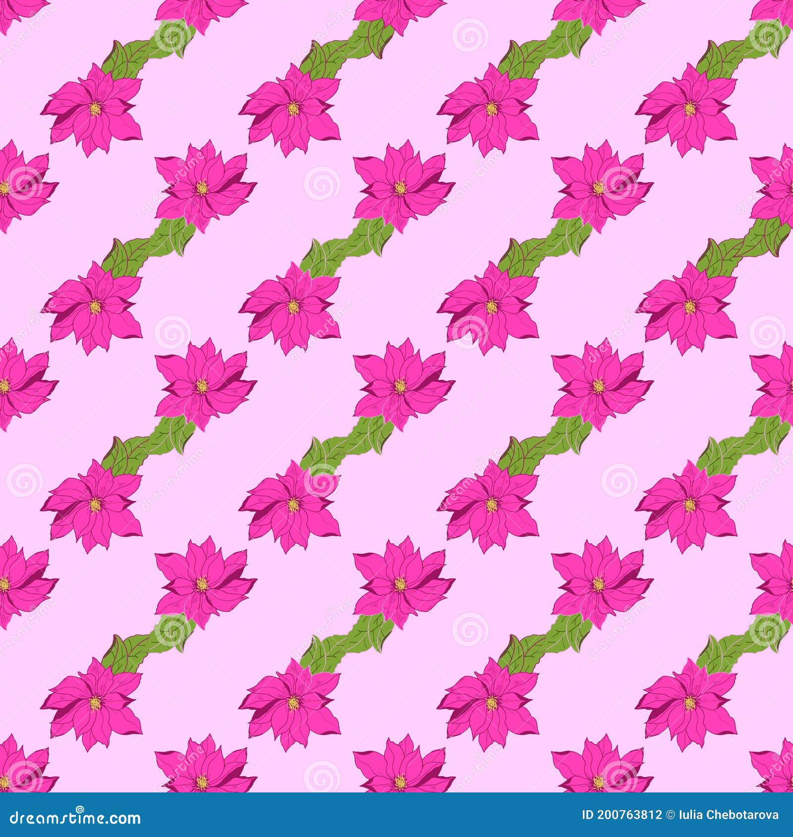Seamless Pattern with Pink Clematis. Vector Stock Vector - Illustration ...
