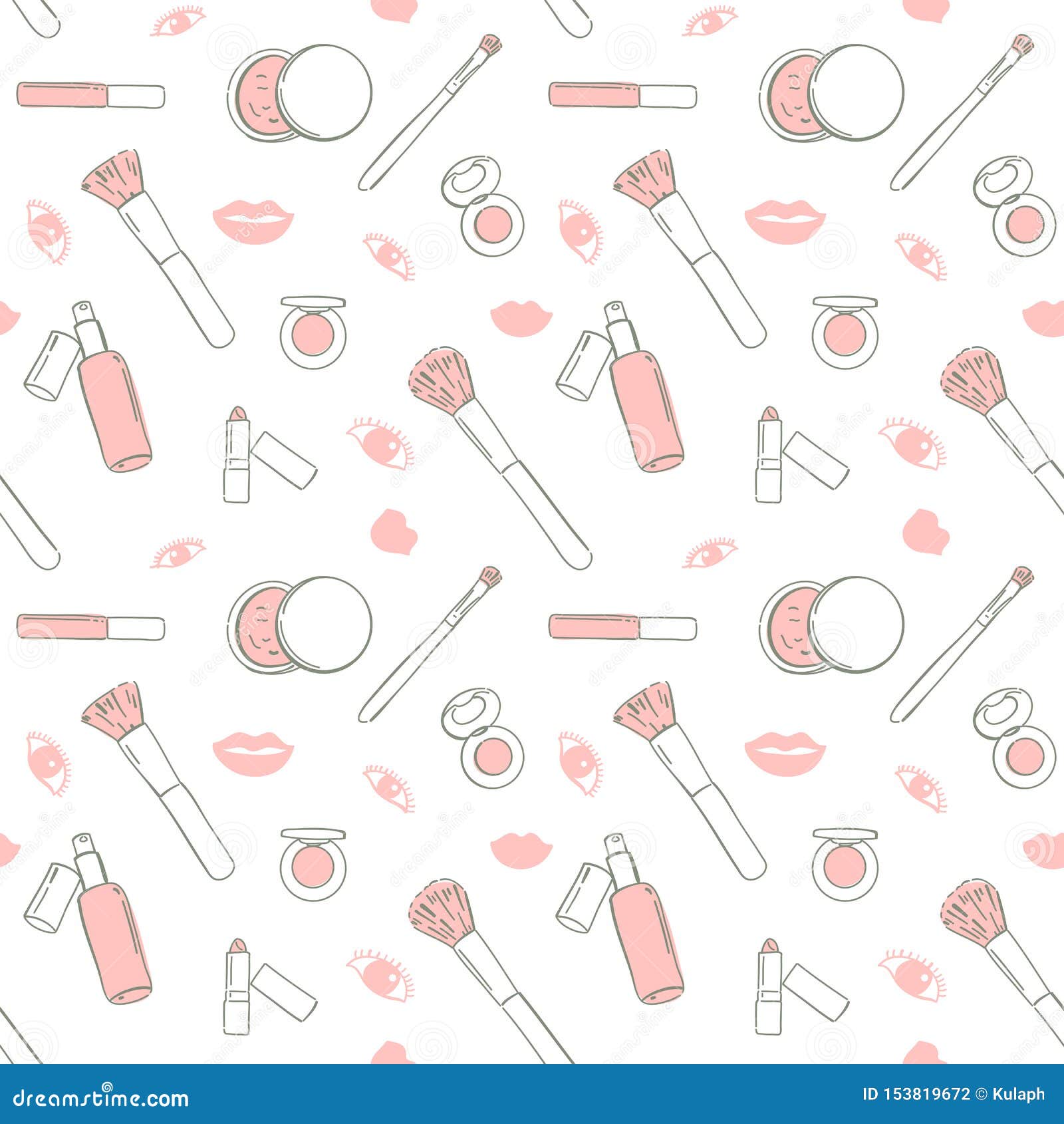 Seamless Pattern Pink Cosmetics Hand Drawn Stock Vector - Illustration ...