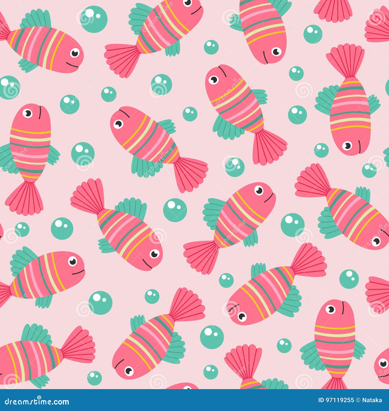 Pink Fish Vector Flat Illustration. Cute Cartoon Character. Sea ...
