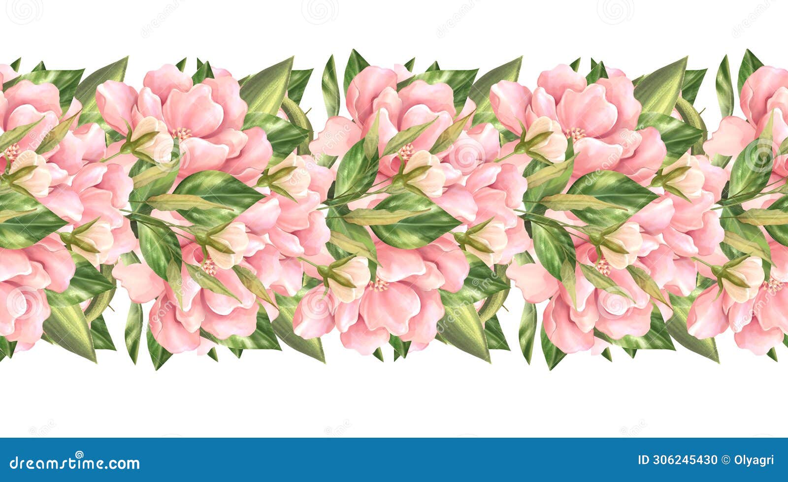 Seamless Pattern with Pink Flowers. Floral Seamless Border. Stock Photo ...