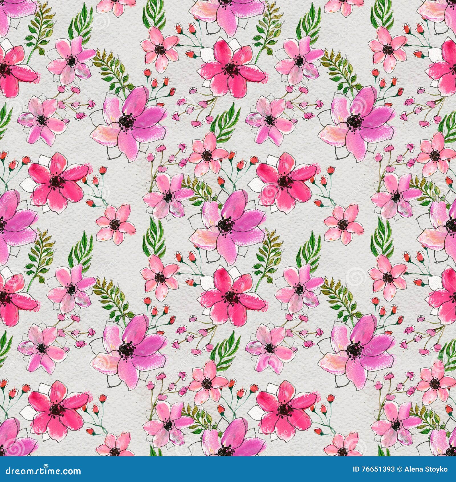 Seamless Pattern with Pink Flowers Stock Illustration - Illustration of ...