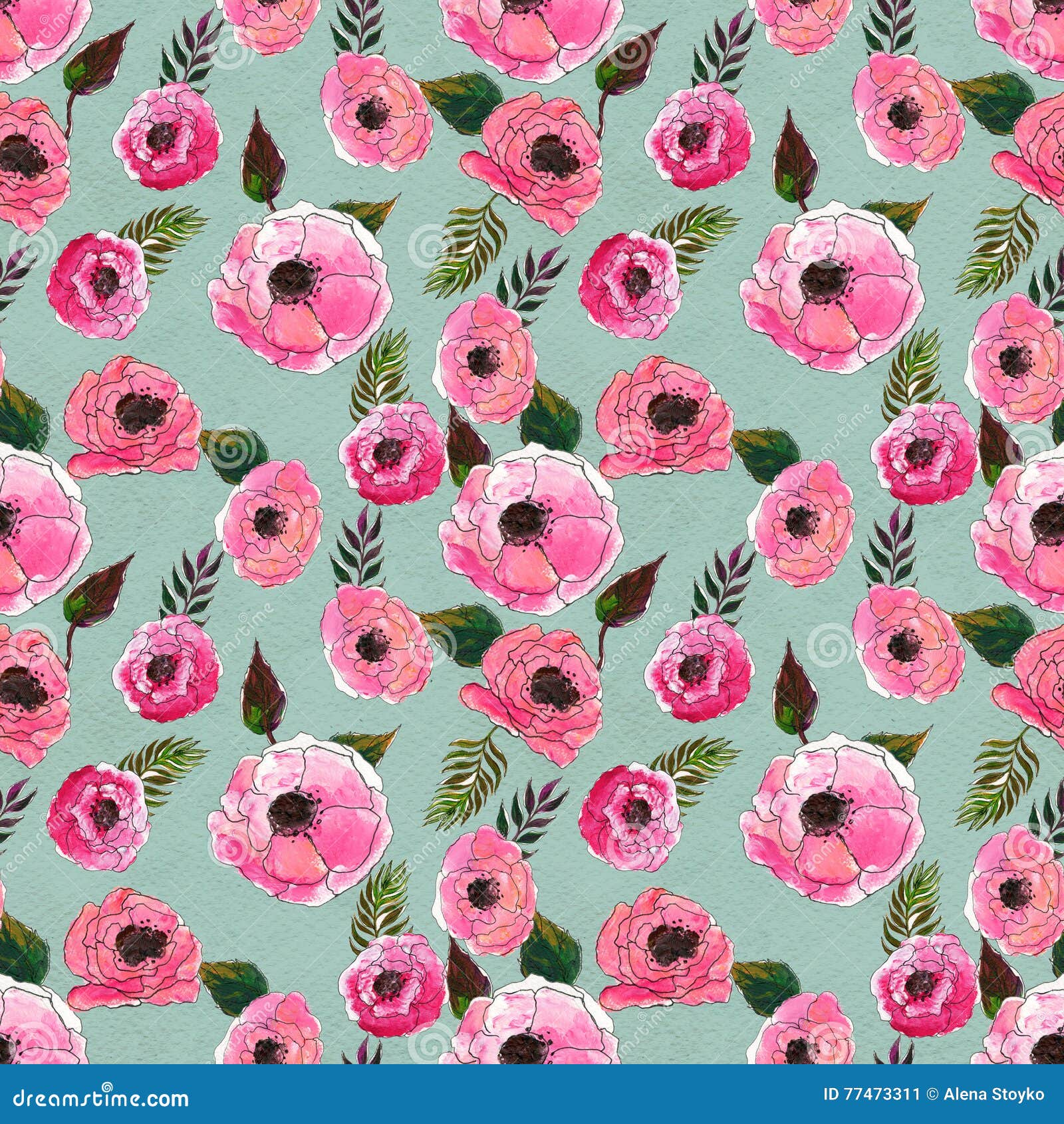 Seamless Pattern with Pink Flowers Stock Illustration - Illustration of ...
