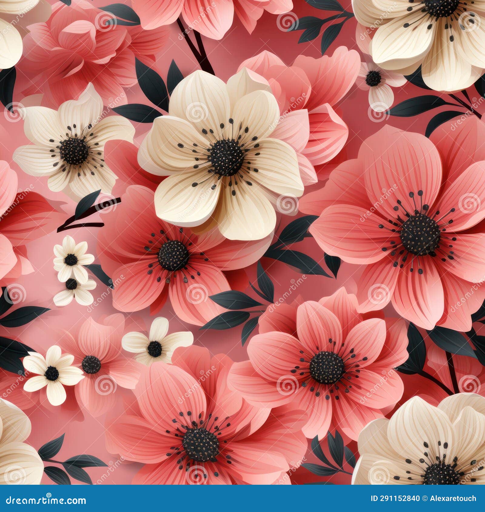 Seamless Pattern of Pink Flowers on a Pastel Background. Stock Photo ...