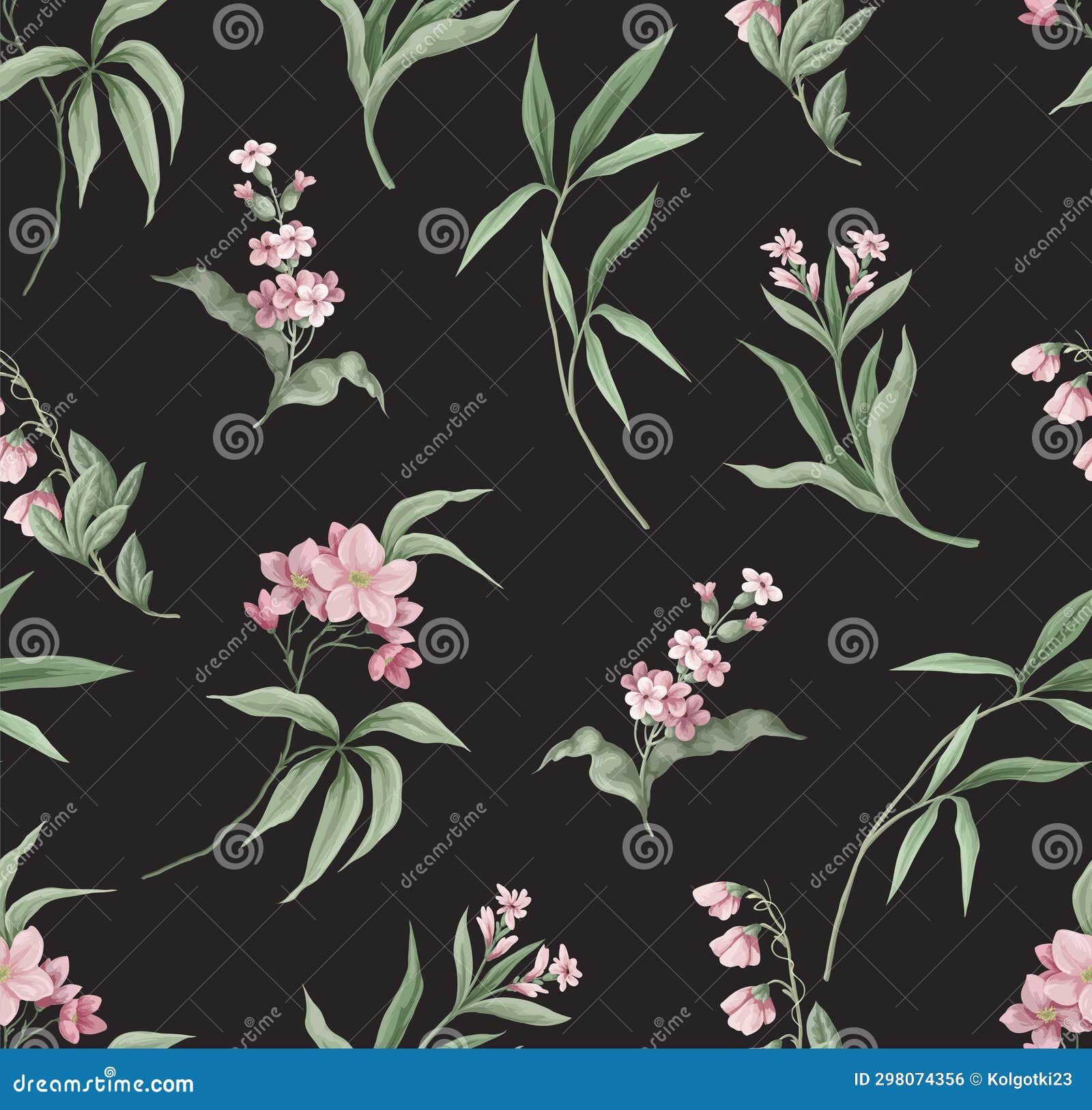 Seamless Pattern with Pink Flowers. Vector. Stock Illustration ...