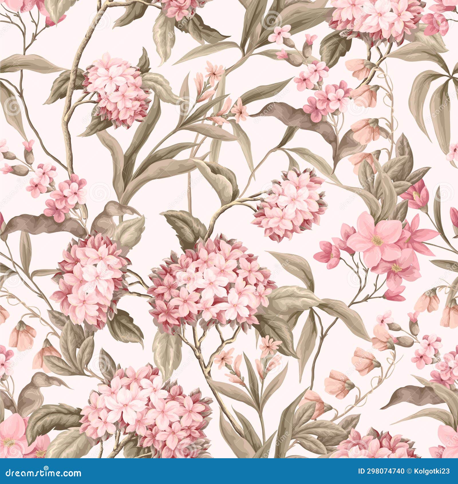 Seamless Pattern with Pink Flowers. Vector. Stock Illustration ...