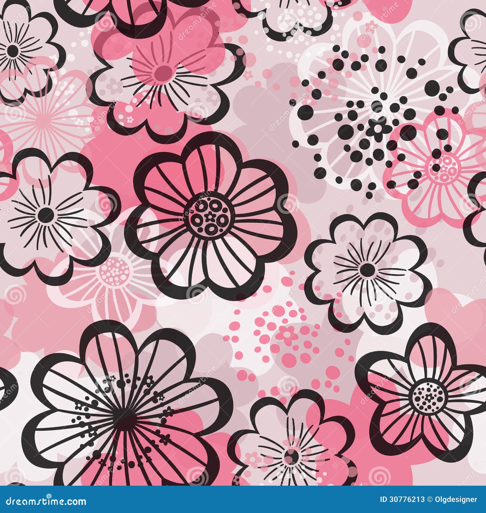Seamless Pattern with Pink Flowers Stock Vector - Illustration of retro ...
