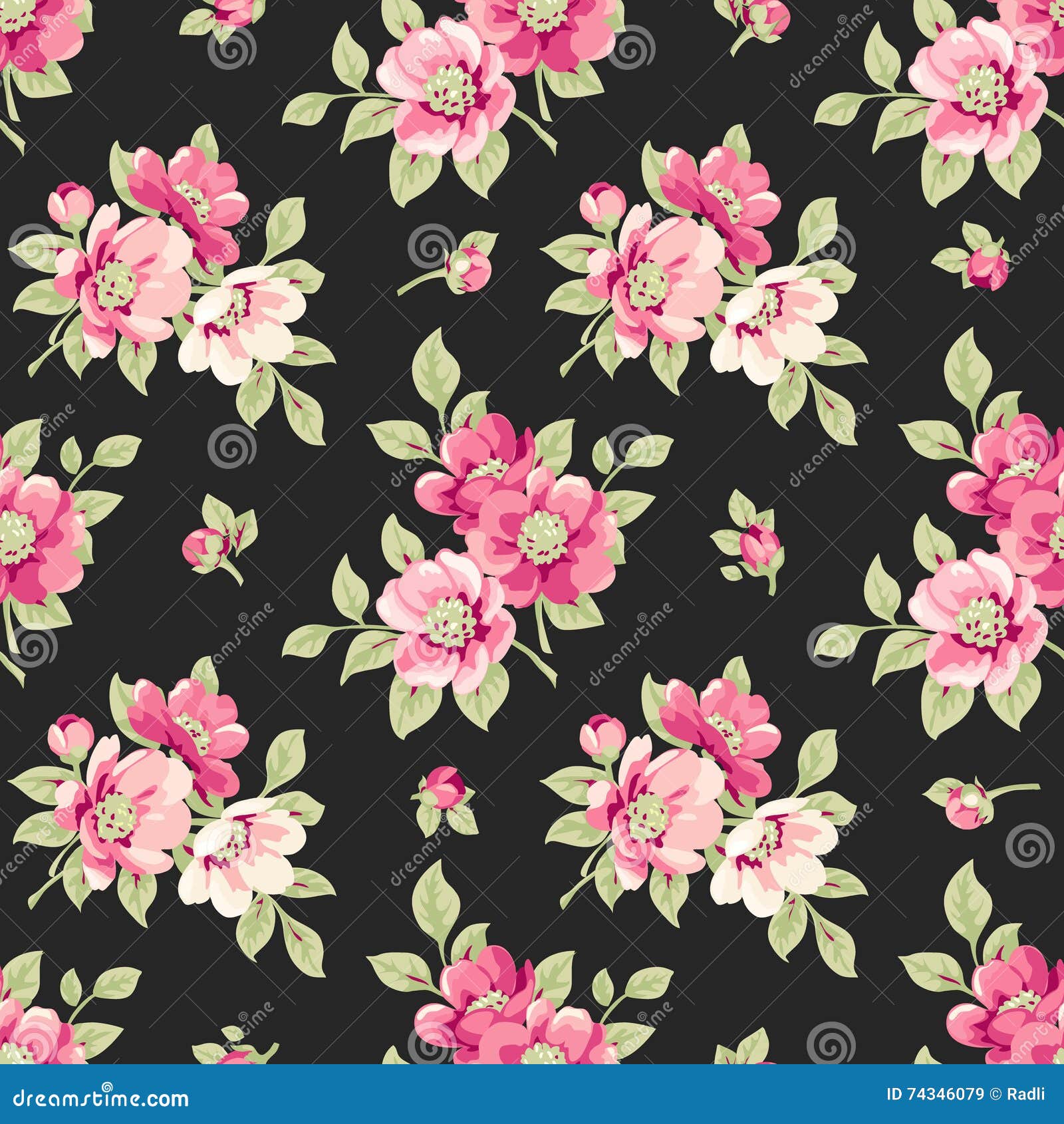 Seamless Pattern with Pink Flowers. Vintage Floral Background Stock ...