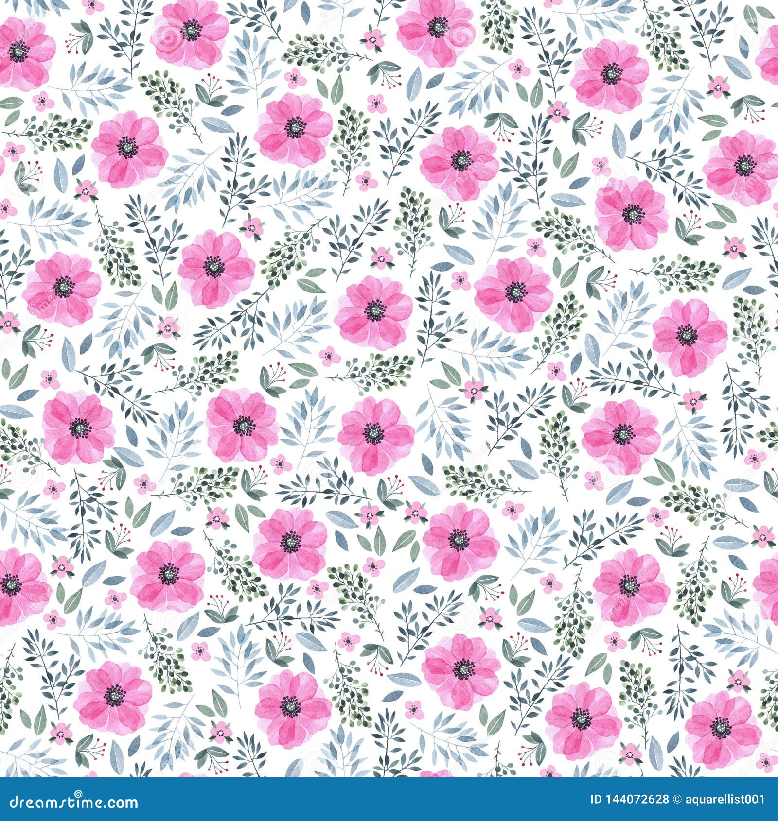 Pink flowers pattern stock illustration. Illustration of watercolor ...