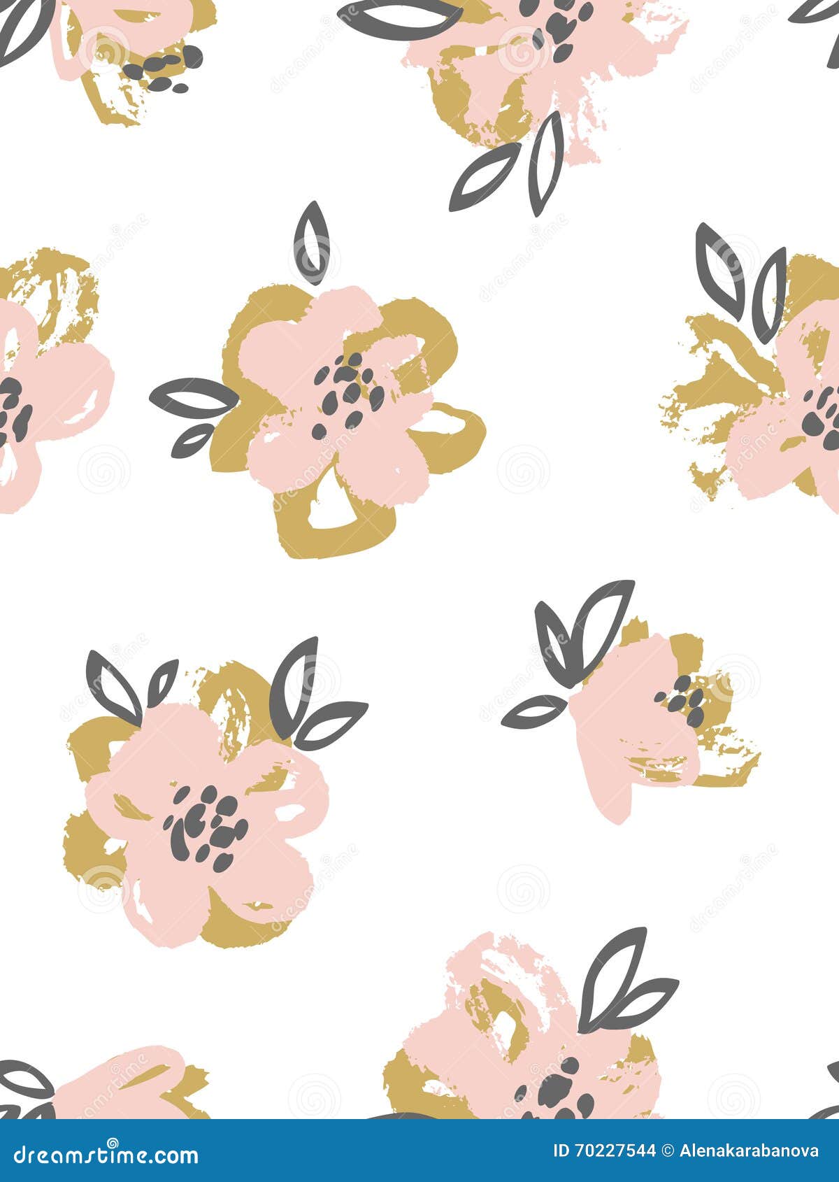 Seamless Pattern with Pink and Gold Flowers. Floral Background. Stock ...