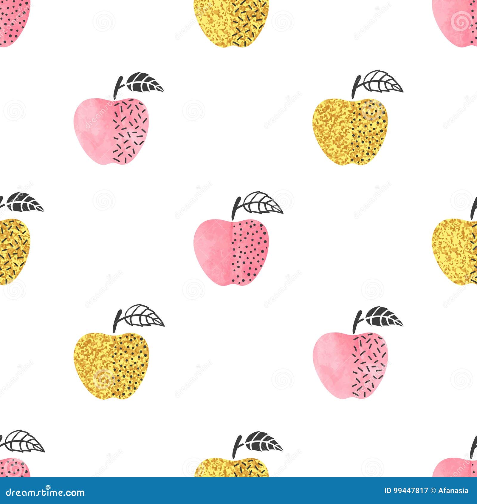 Seamless Pattern with Pink and Golden Abstract Apples. Stock Vector ...