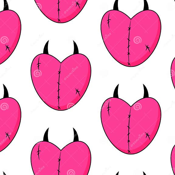 Seamless Pattern with Pink Heart. White and Pink Emo Goth Background ...
