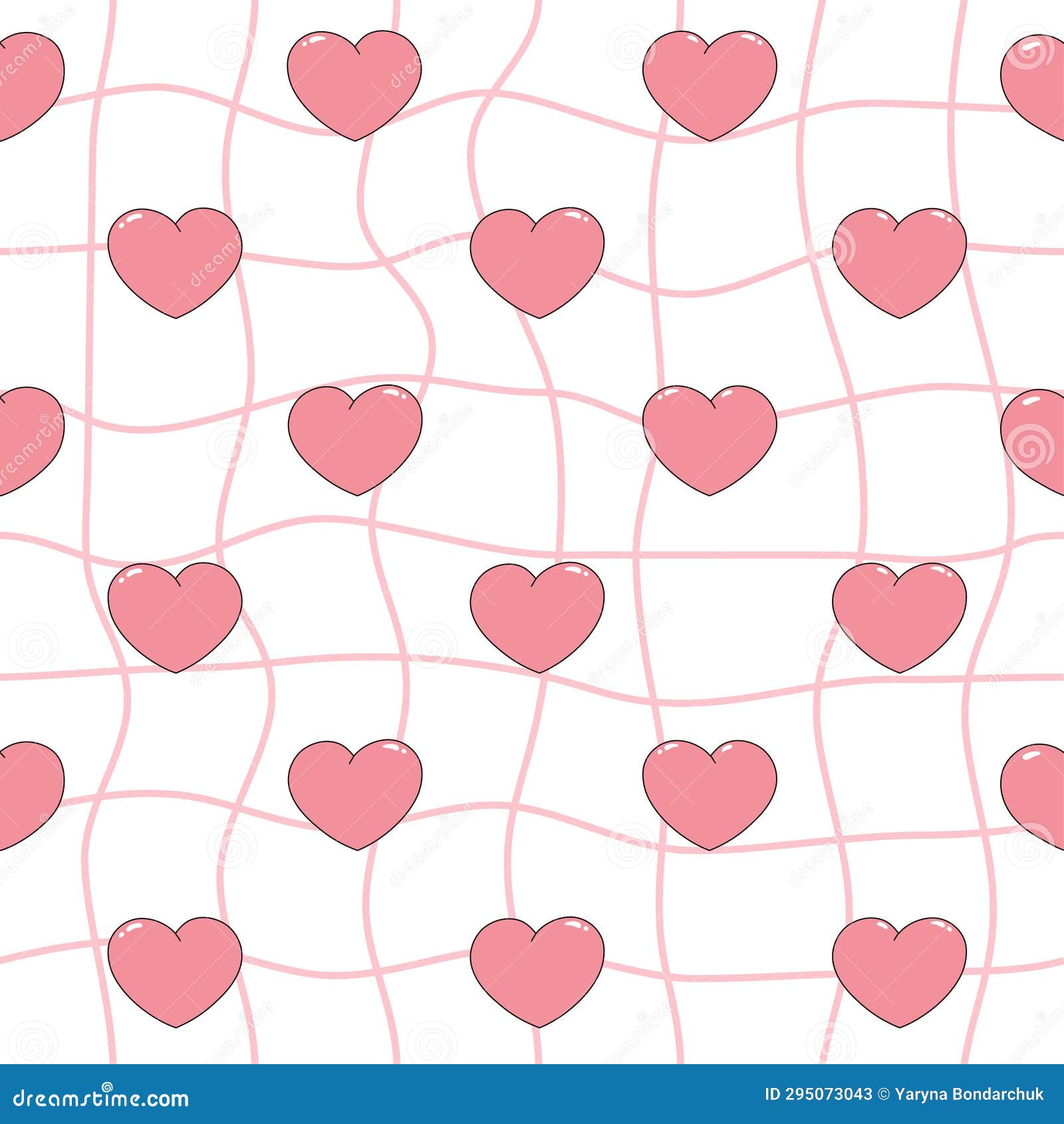 Seamless Pattern of Pink Hearts. Cartoon Elements in Trendy Retro Style ...