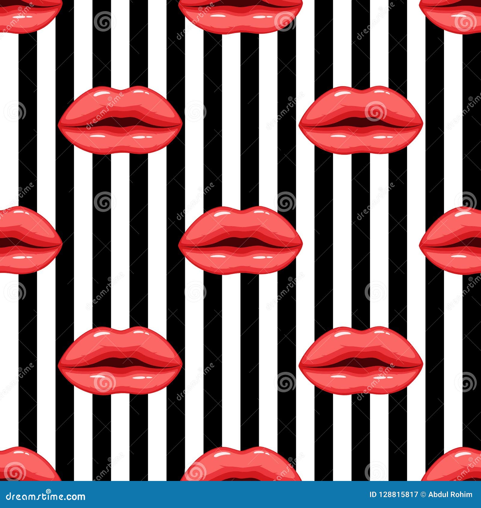 Seamless Pattern Pink Lips on Striped Background Stock Illustration ...