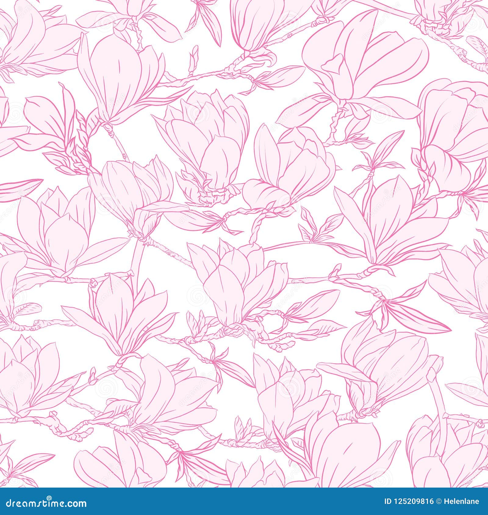 Seamless Pattern with Pink Magnolia Flowers. Vector Illustration Stock ...