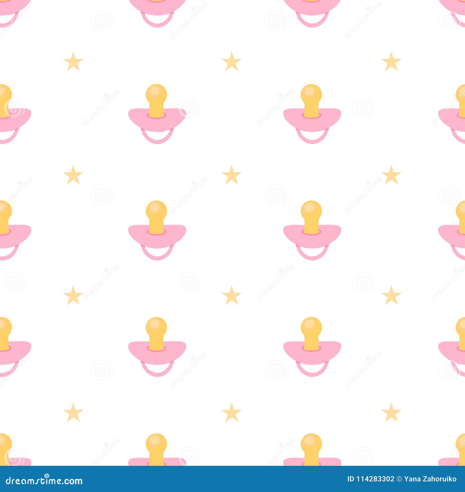 Seamless Pattern with Pink Pacifier and Yellow Stars on the Whit Stock ...