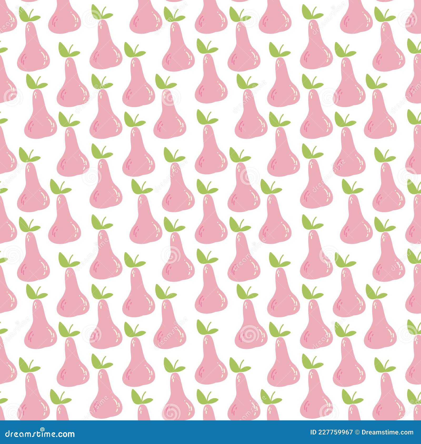 Seamless Pattern with Pink Pears on a White Background. Vector Fruit ...