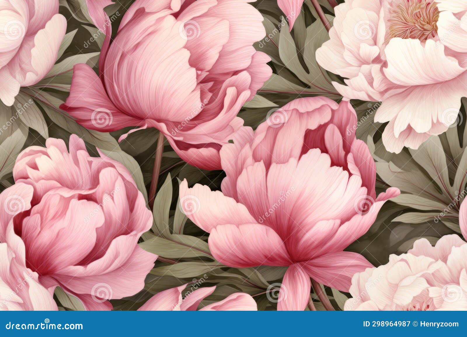 Seamless Pattern of Pink Peonies Stock Image - Image of nature ...