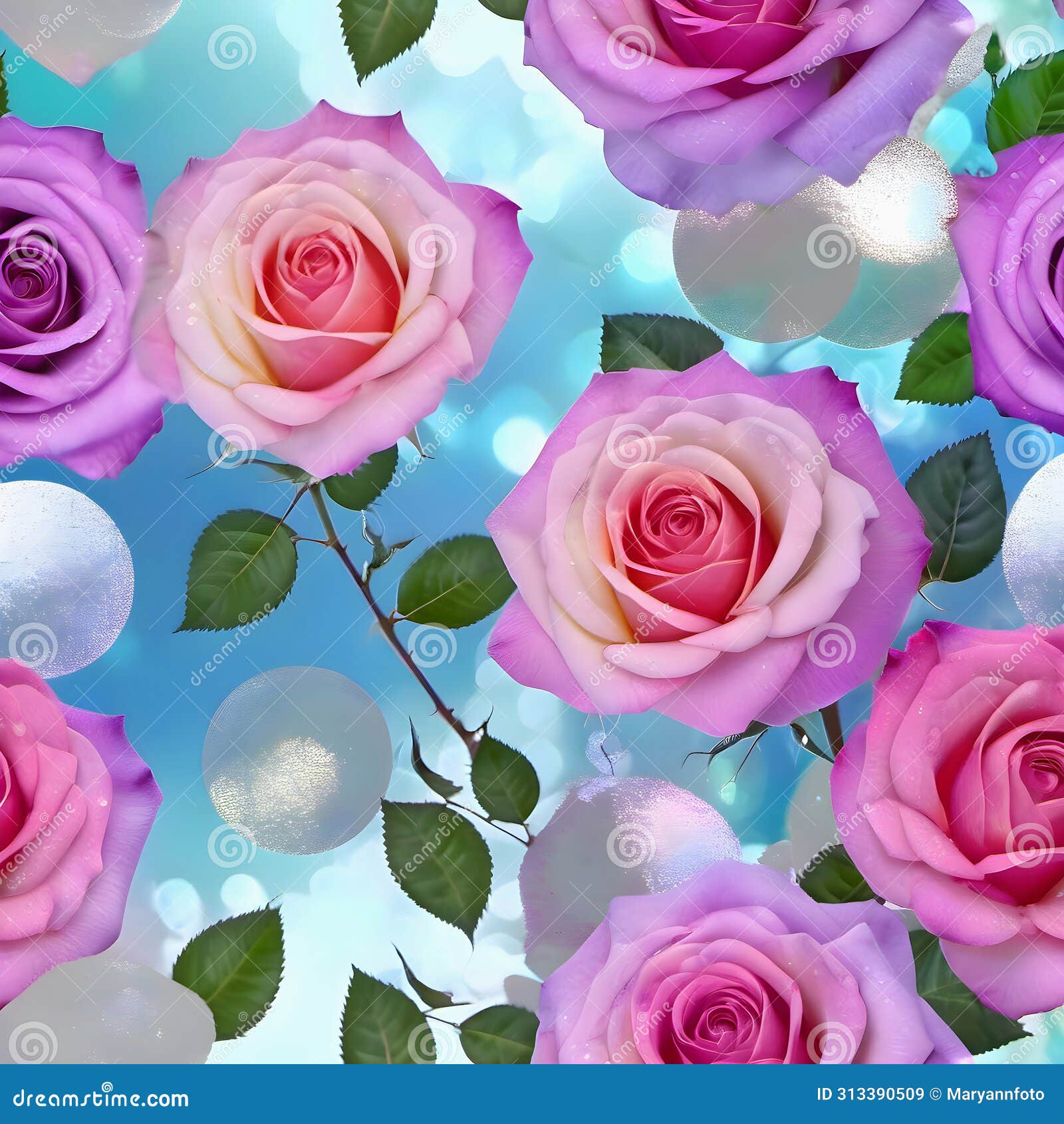 Seamless Pattern with Pink and Purple Roses on a Blue Background Stock ...