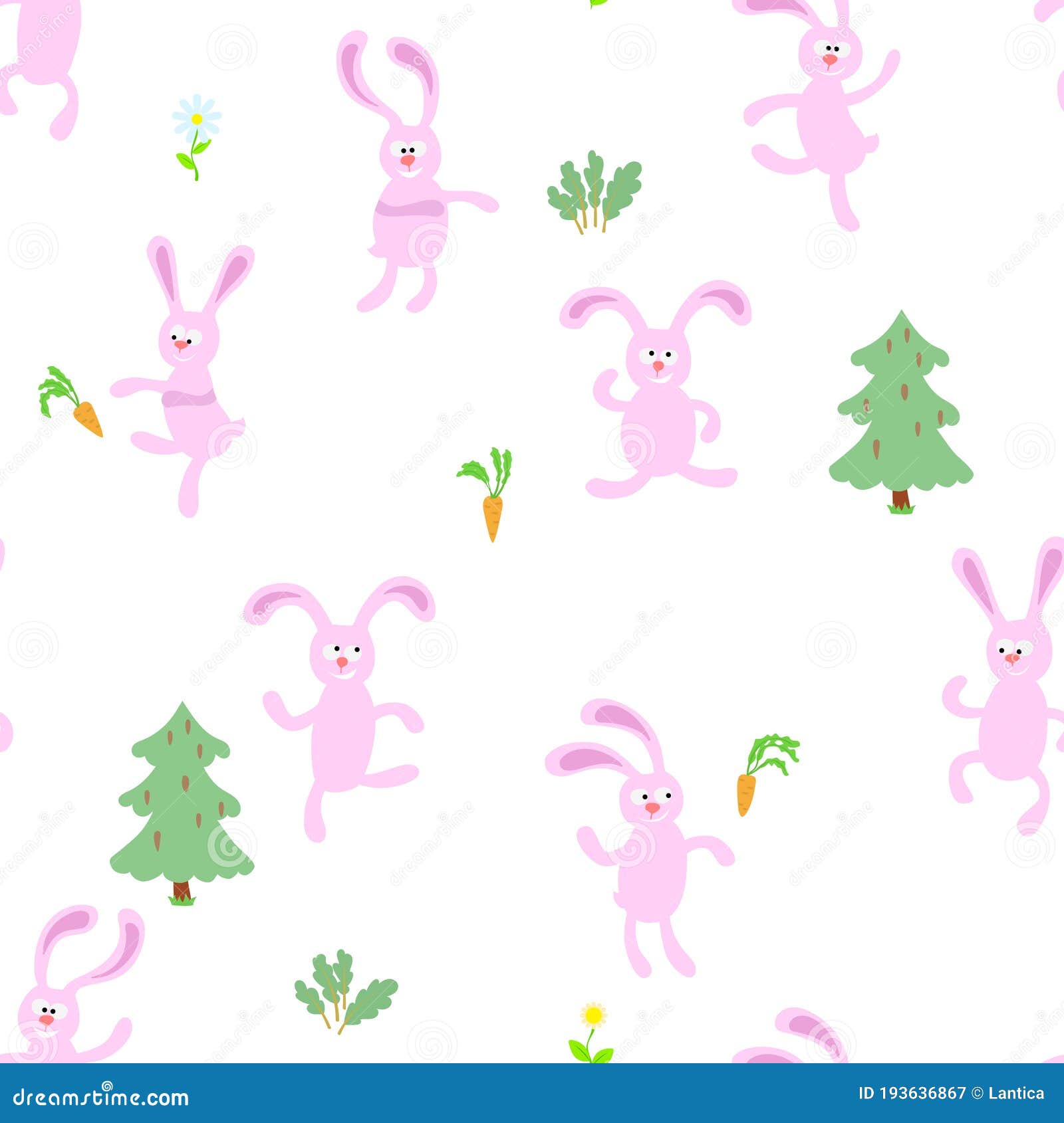 Seamless Pattern with Pink Rabbit.Cute Animals are Dancing and Smiling ...