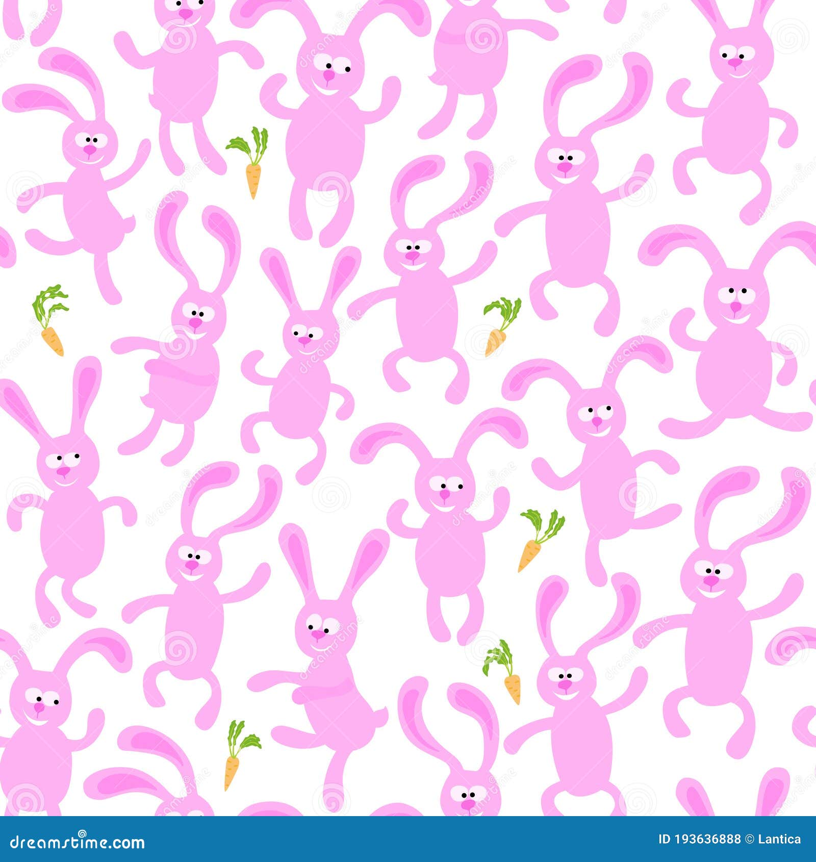 Seamless Pattern with Pink Rabbit.Cute Animals are Dancing and Smiling ...