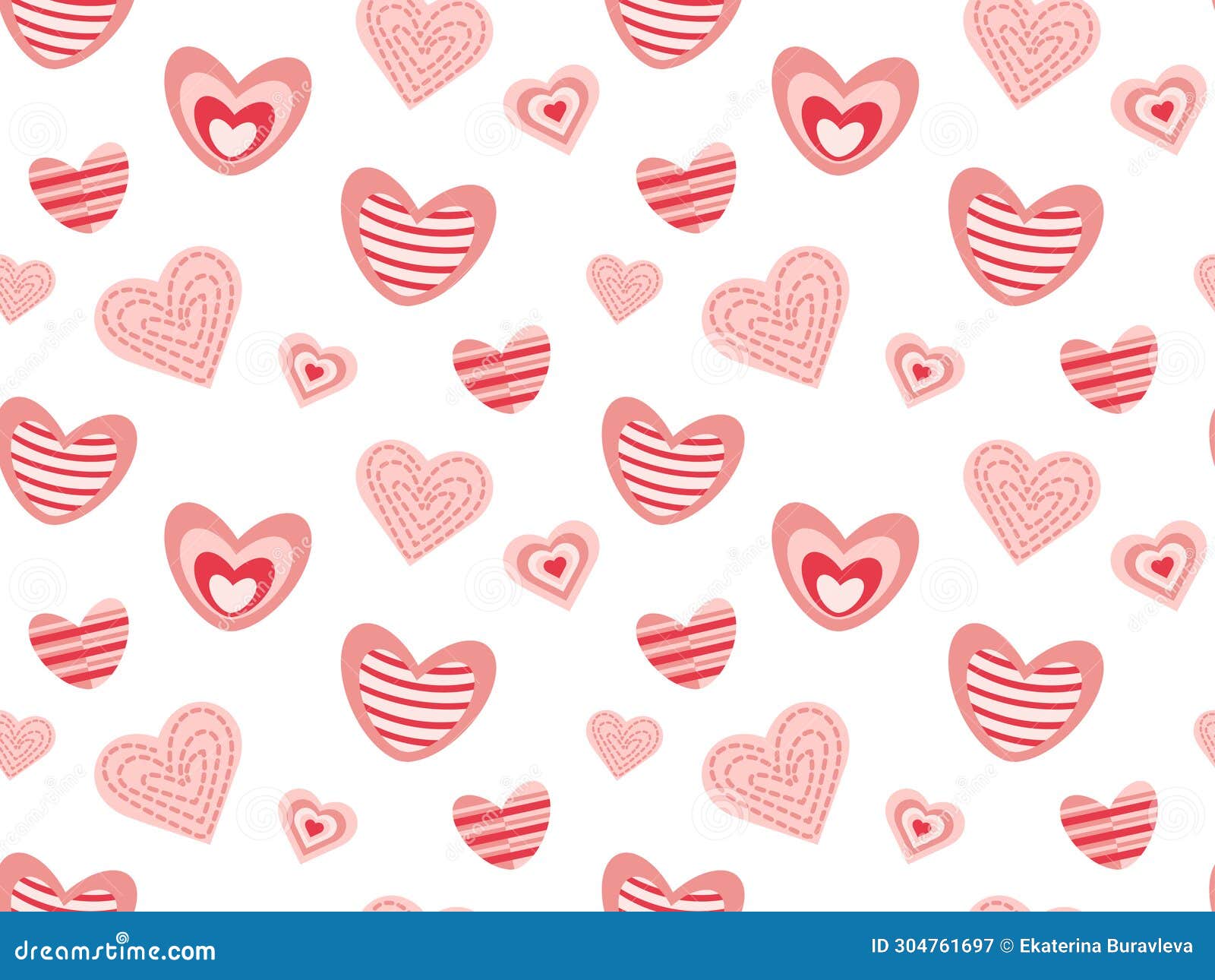 Seamless Pattern with Pink and Red Hearts of Different Shapes. Vector ...