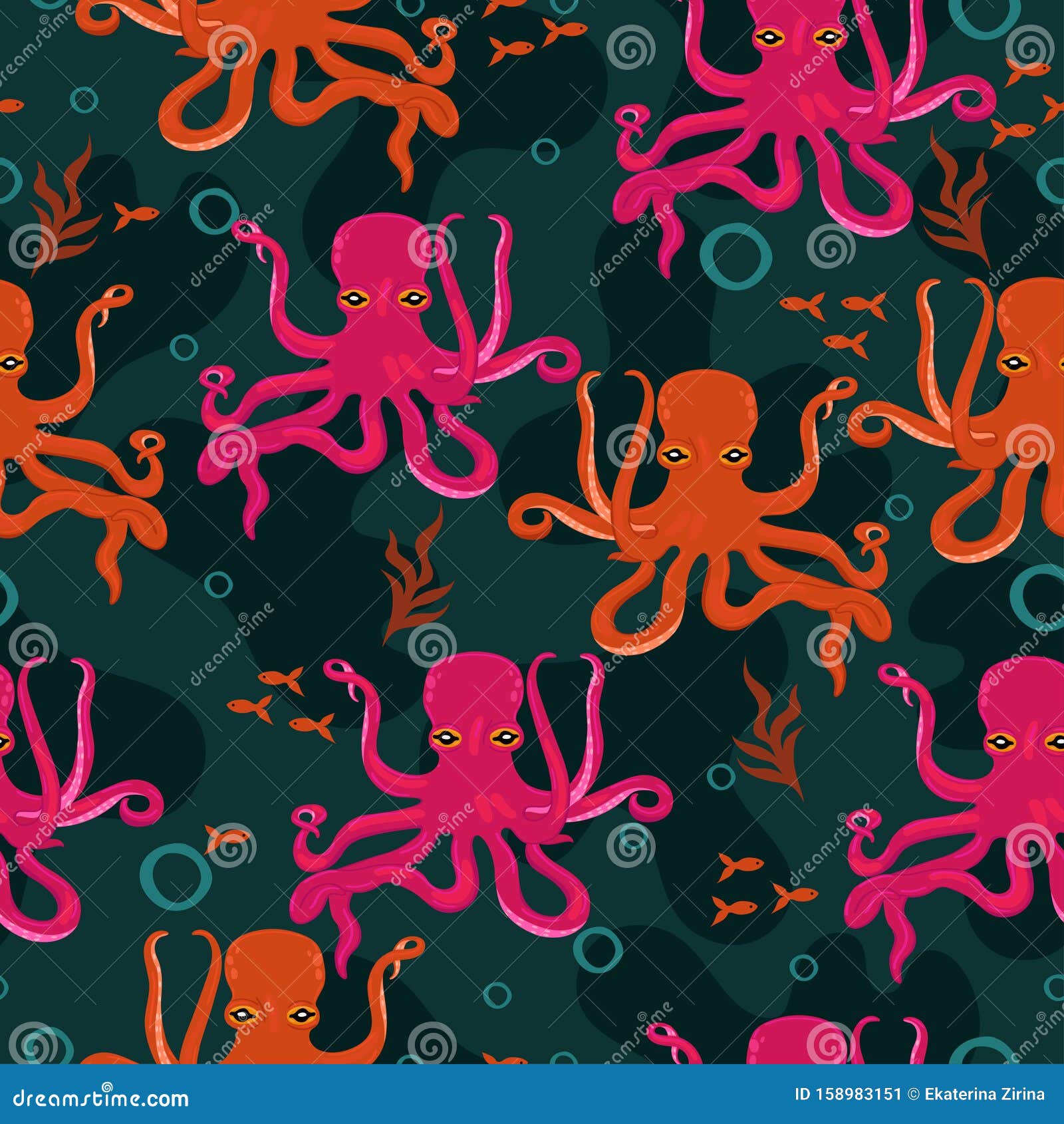 Seamless Pattern with Pink and Red Octopuses Stock Illustration ...