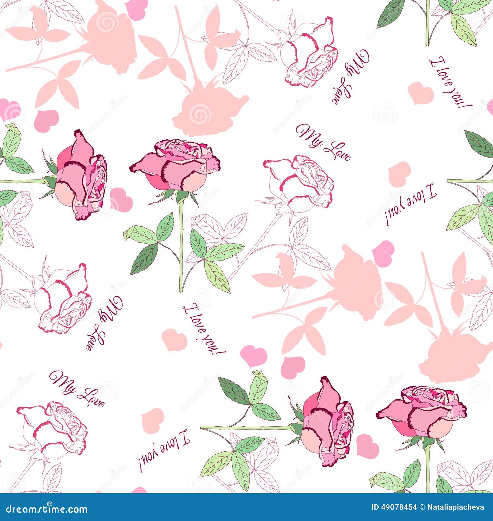 Seamless Pattern with Pink Rose1-04 Stock Illustration - Illustration ...