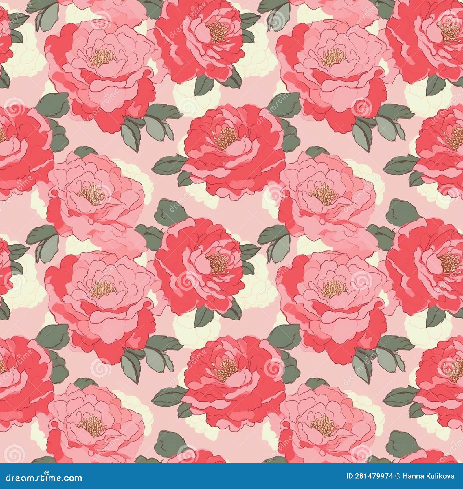 Seamless Pattern with Pink Roses. Stock Illustration - Illustration of ...