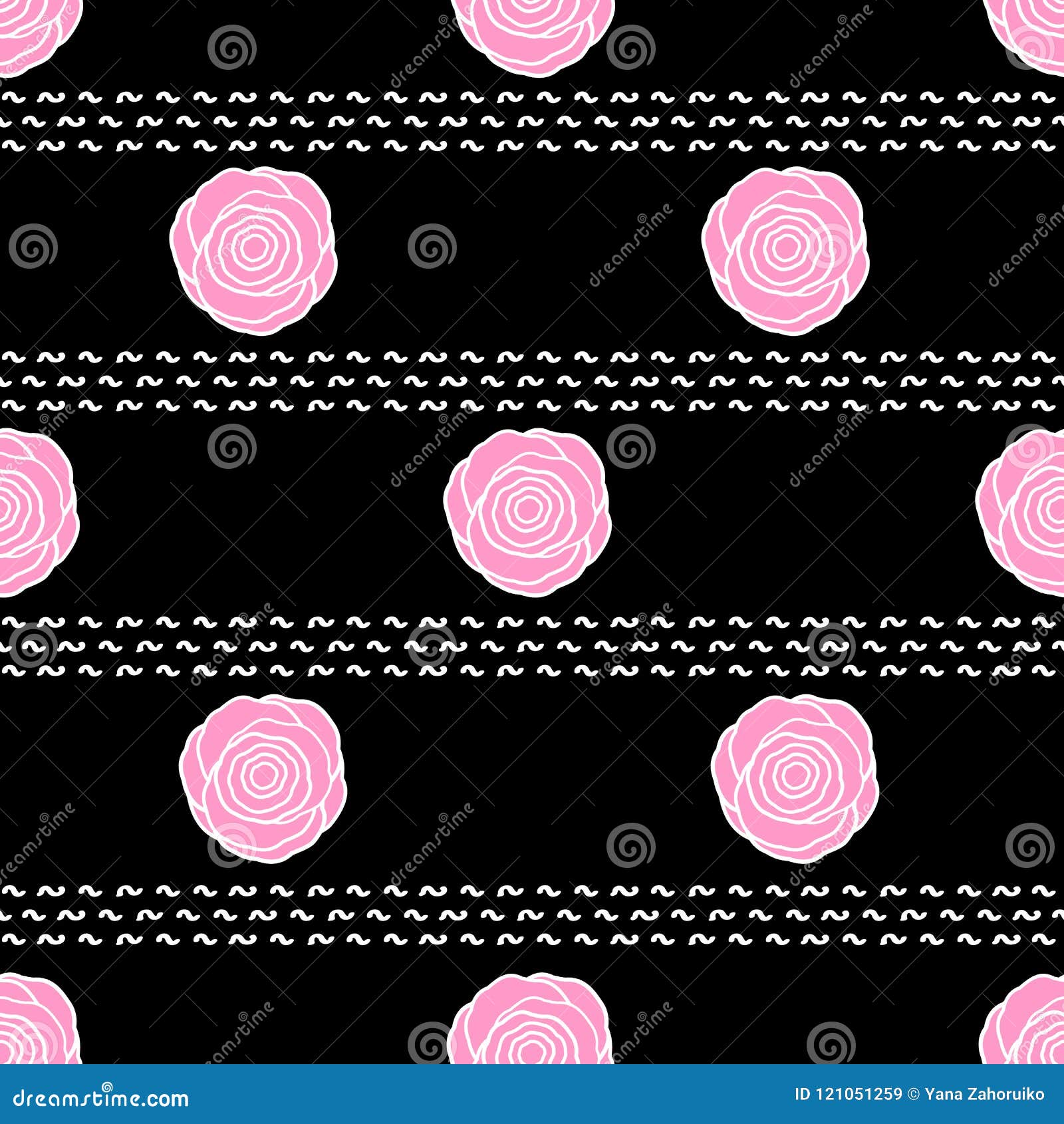 Seamless Pattern with Pink Roses on the Black Background. Stock ...