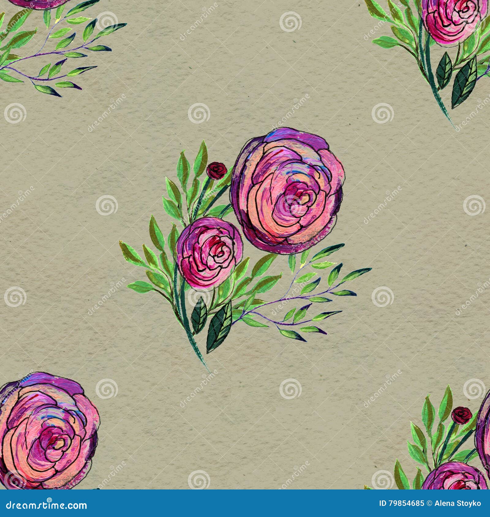 Seamless Pattern with Pink Roses Stock Illustration - Illustration of ...
